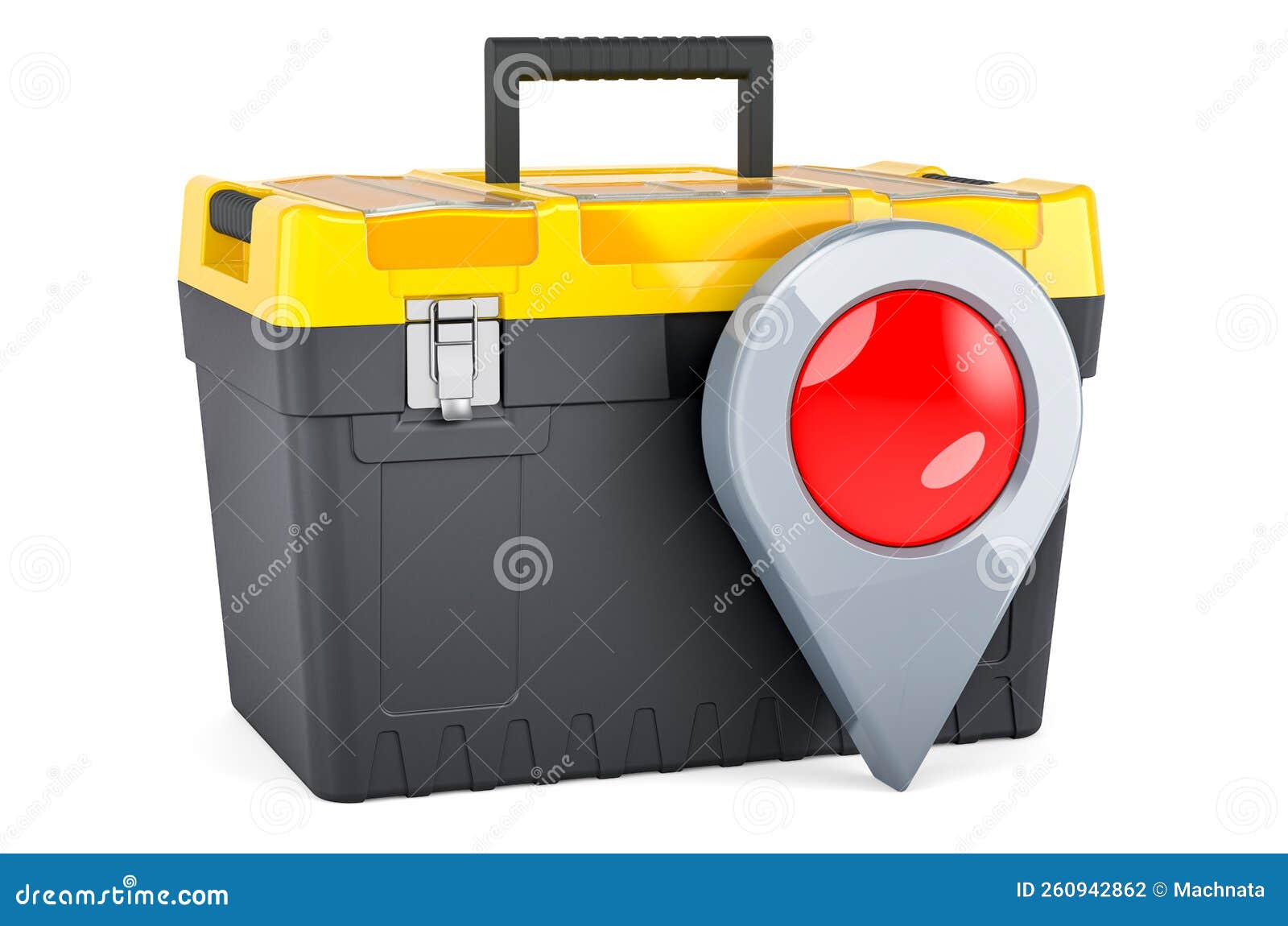 Toolbox with Map Pointer, 3D Rendering Stock Illustration ...