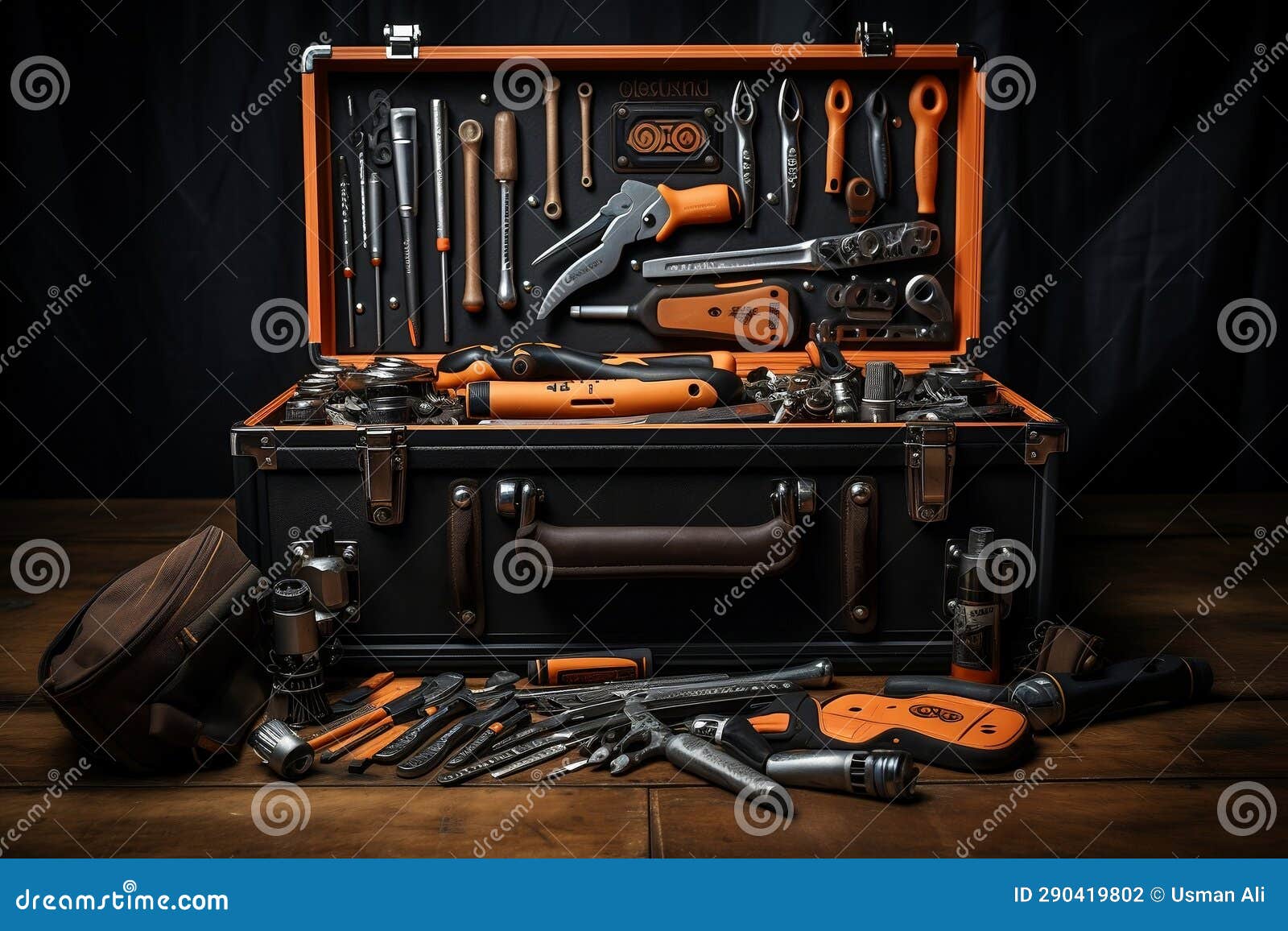 Toolbox and Tools Arranged on Wooden Table. AI Stock Illustration ...