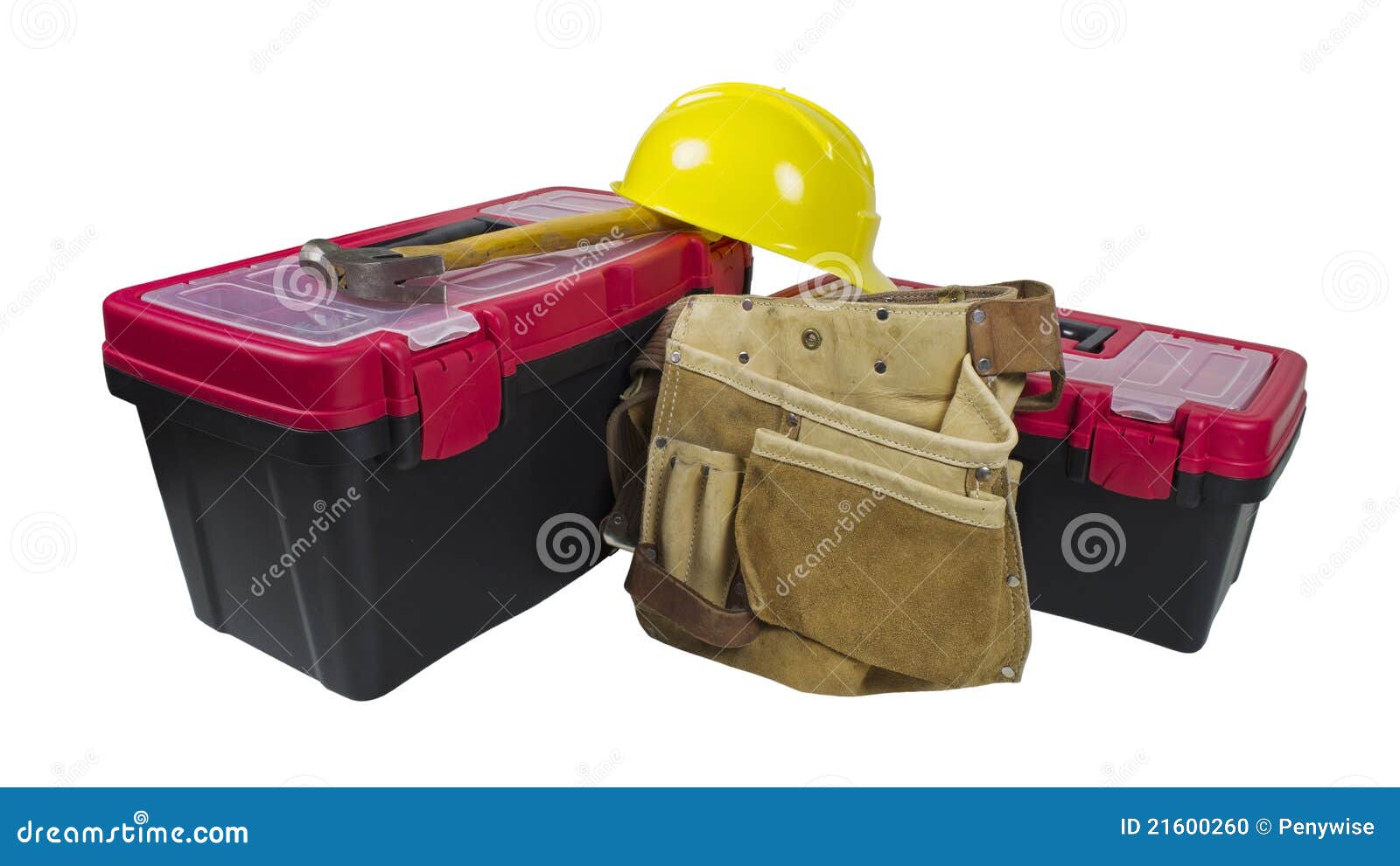 Toolboxes Tool Belt and Hard Hat Stock Photo - Image of protection ...