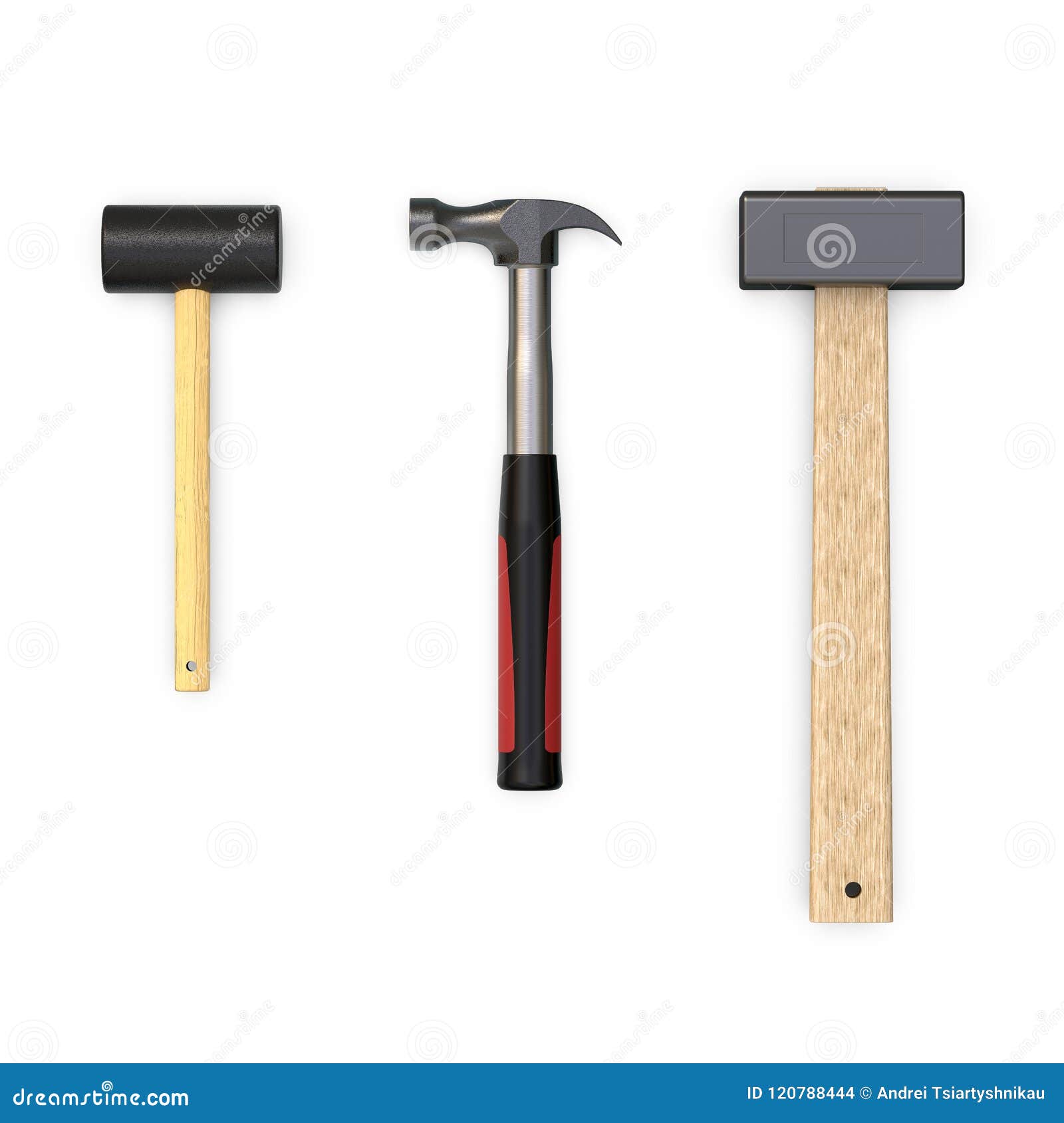 Tooling of Hammers of Different Types on White Background. 3d Rendering ...
