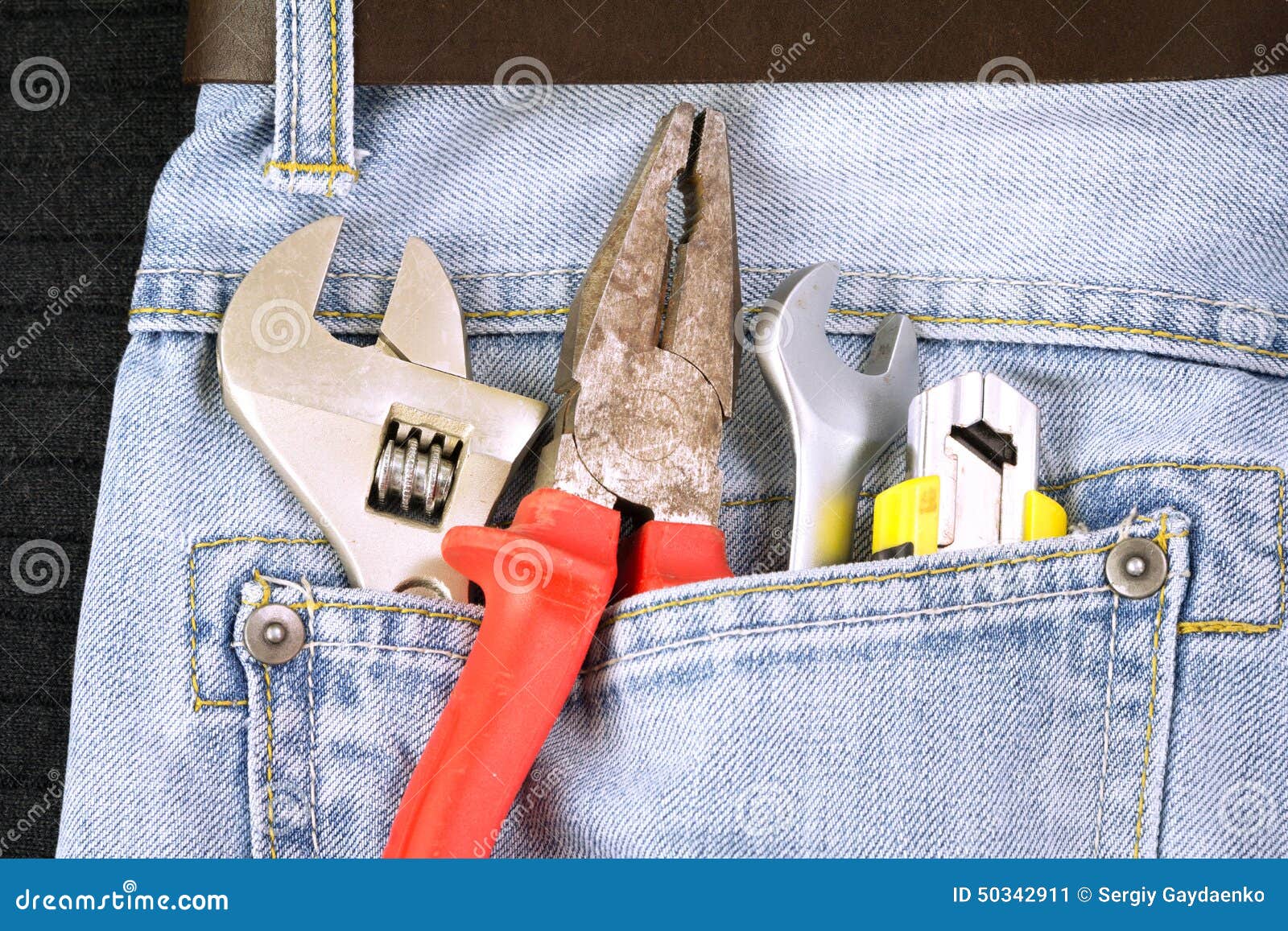 Toolkit in a Blue Jeans Background Stock Image - Image of chrome ...