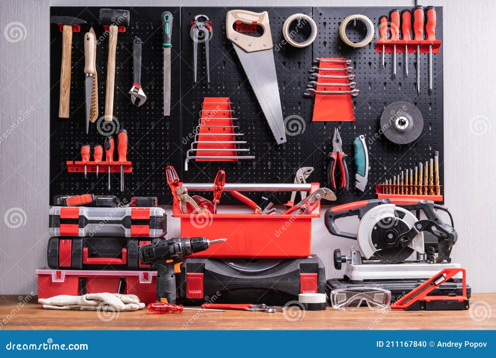 Toolkit Tools on Wall stock photo. Image of hardware - 211167840