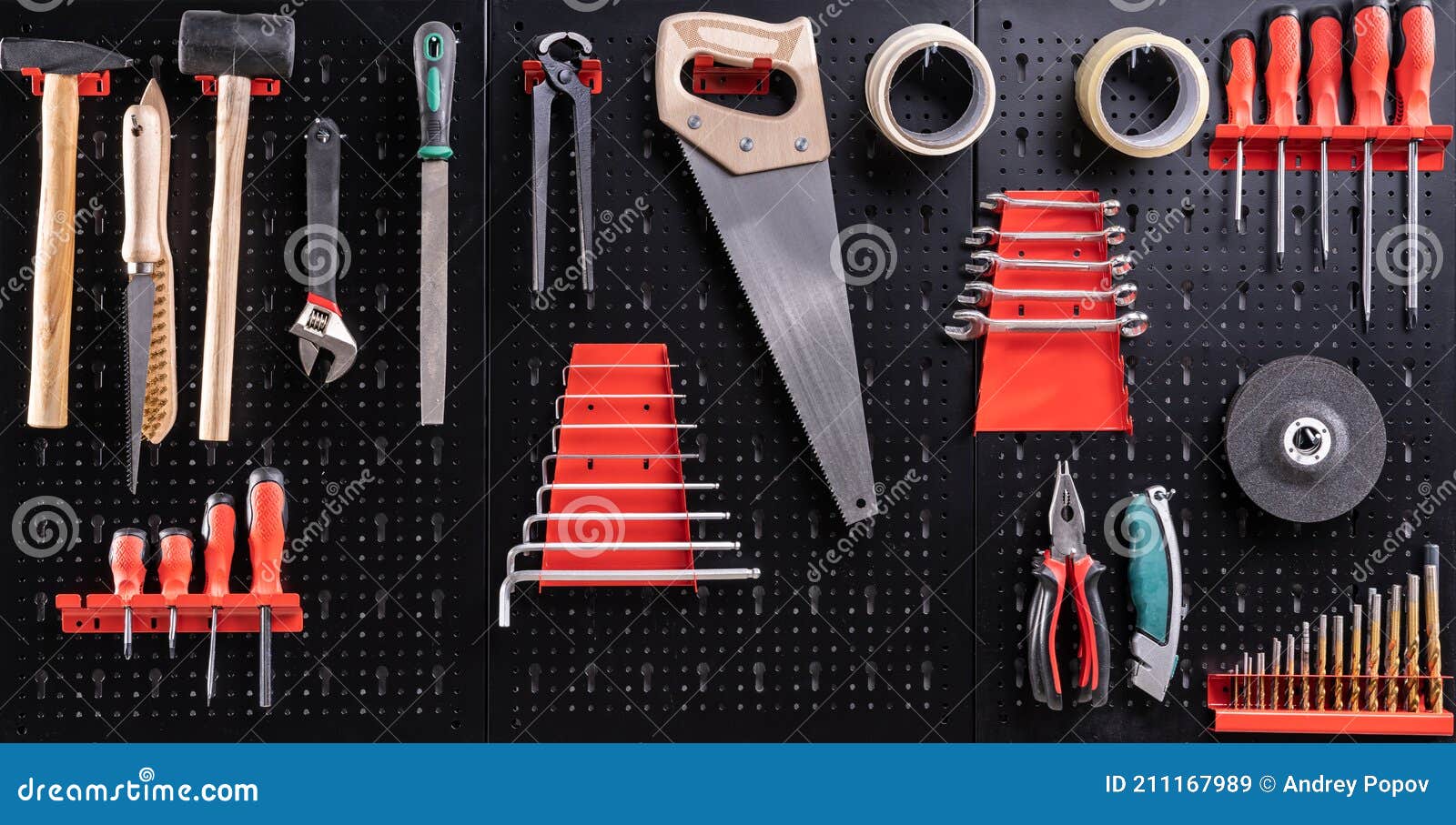 Toolkit Tools on Wall stock image. Image of iron, space - 211167989