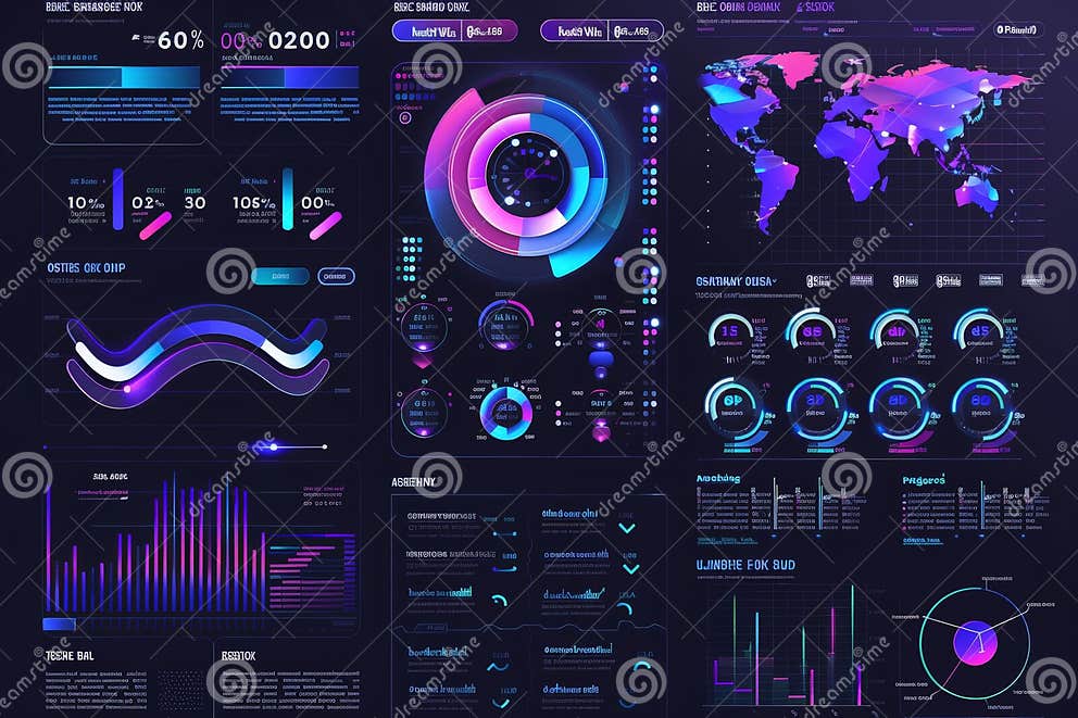 Toolkit-UI UX Dashboard Infographic Template with Big Data Visualization. Pie Charts, Workflow ...
