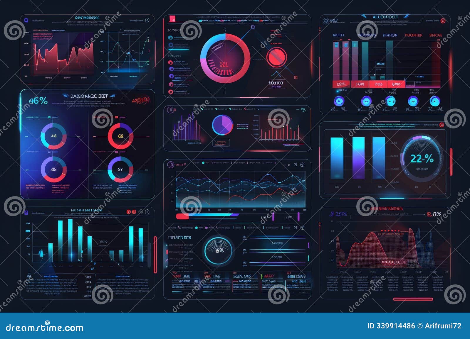 Toolkit-UI UX Dashboard Infographic Template with Big Data Visualization. Pie Charts, Workflow ...