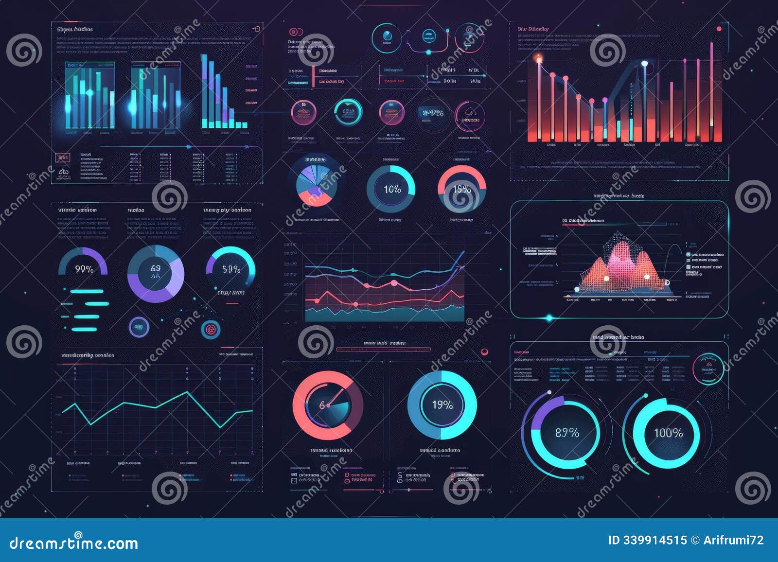 Toolkit-UI UX Dashboard Infographic Template with Big Data Visualization. Pie Charts, Workflow ...
