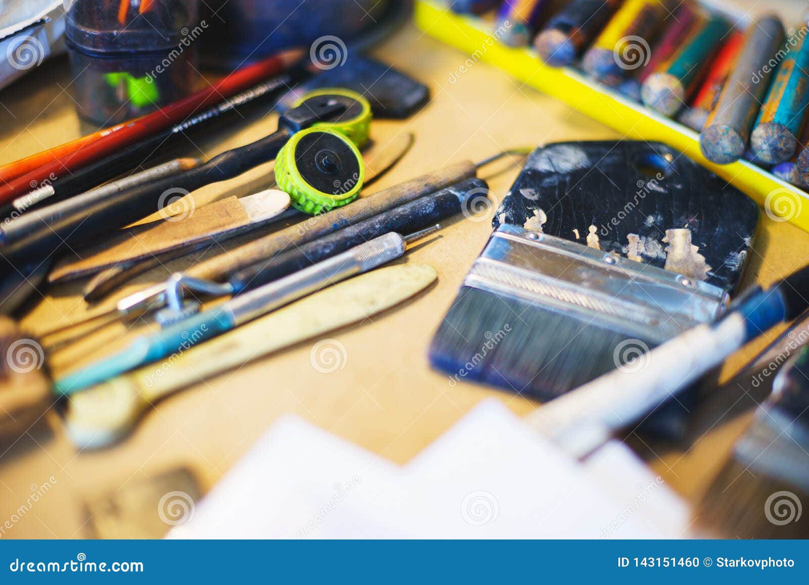 Tools and Accessories for Drawing and Working on a Painting in a ...