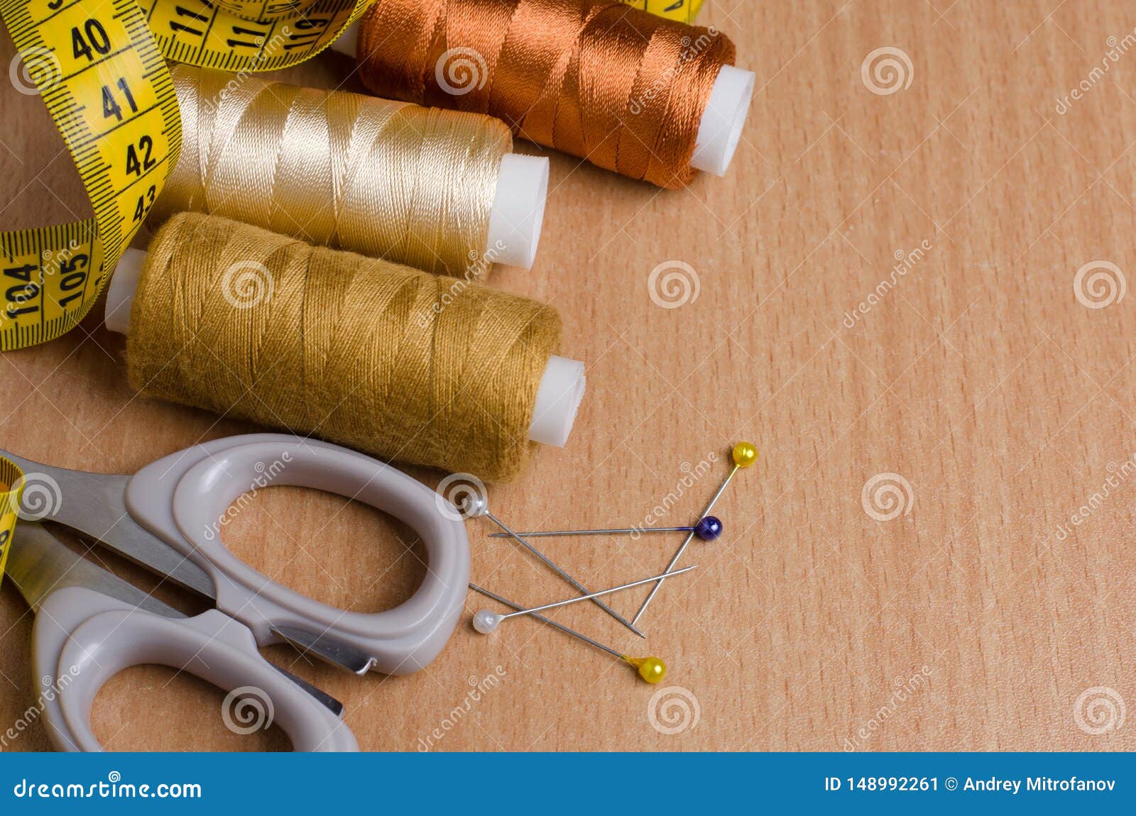 Tools and Accessories for Sewing. Sewing Thread, Scissors, Pins Stock ...