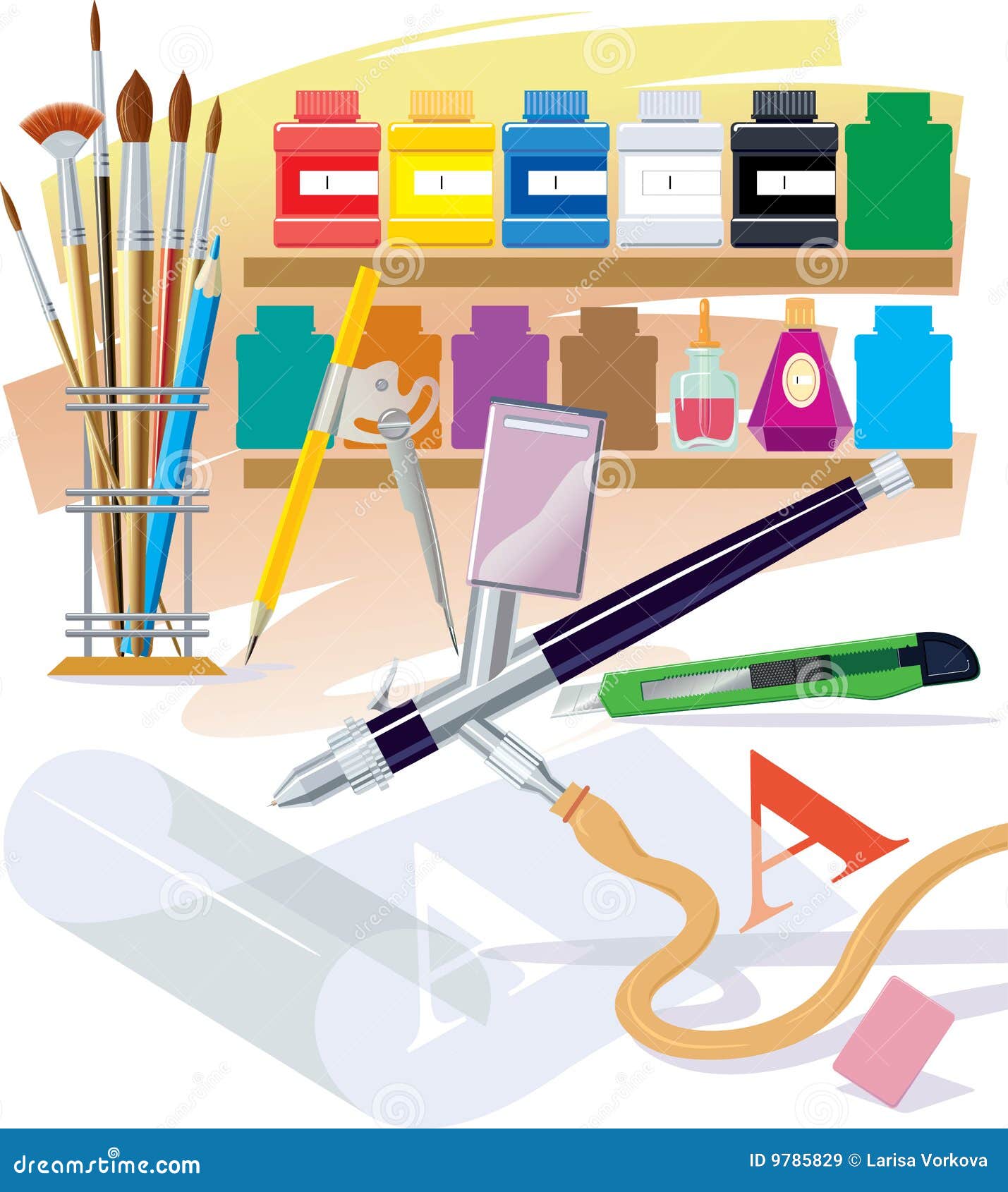 Tools of the artist stock vector. Illustration of bottle - 9785829