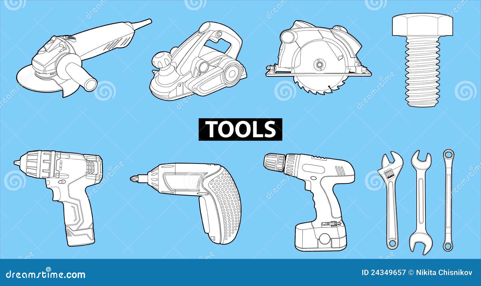 Tools on blue stock vector. Illustration of rotary, safe - 24349657