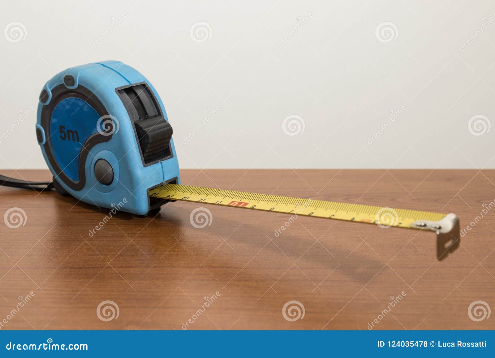 Tools, Blue Measuring Tabe on a Wood Table Stock Photo - Image of wood ...