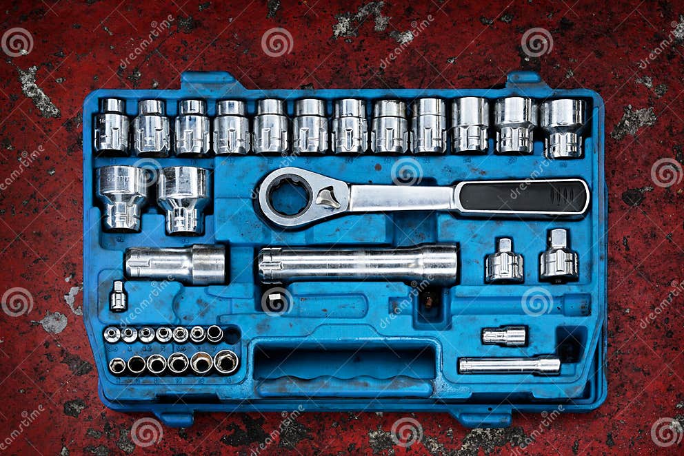 Tools in a blue toolbox stock photo. Image of carpenter - 40736914