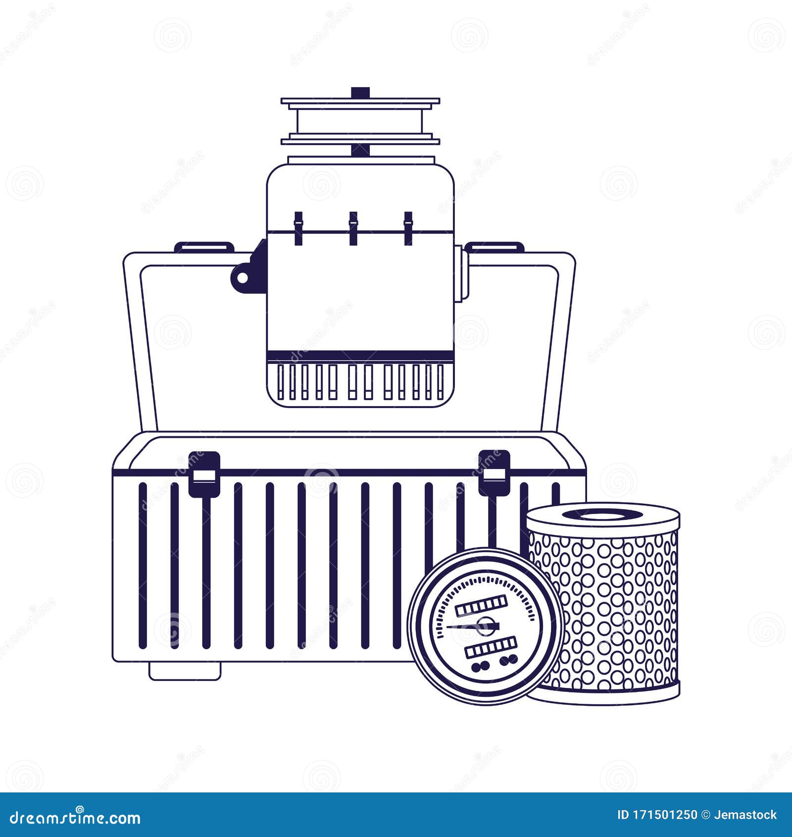Tools Box and Car Engine Parts, Flat Design Stock Vector - Illustration ...