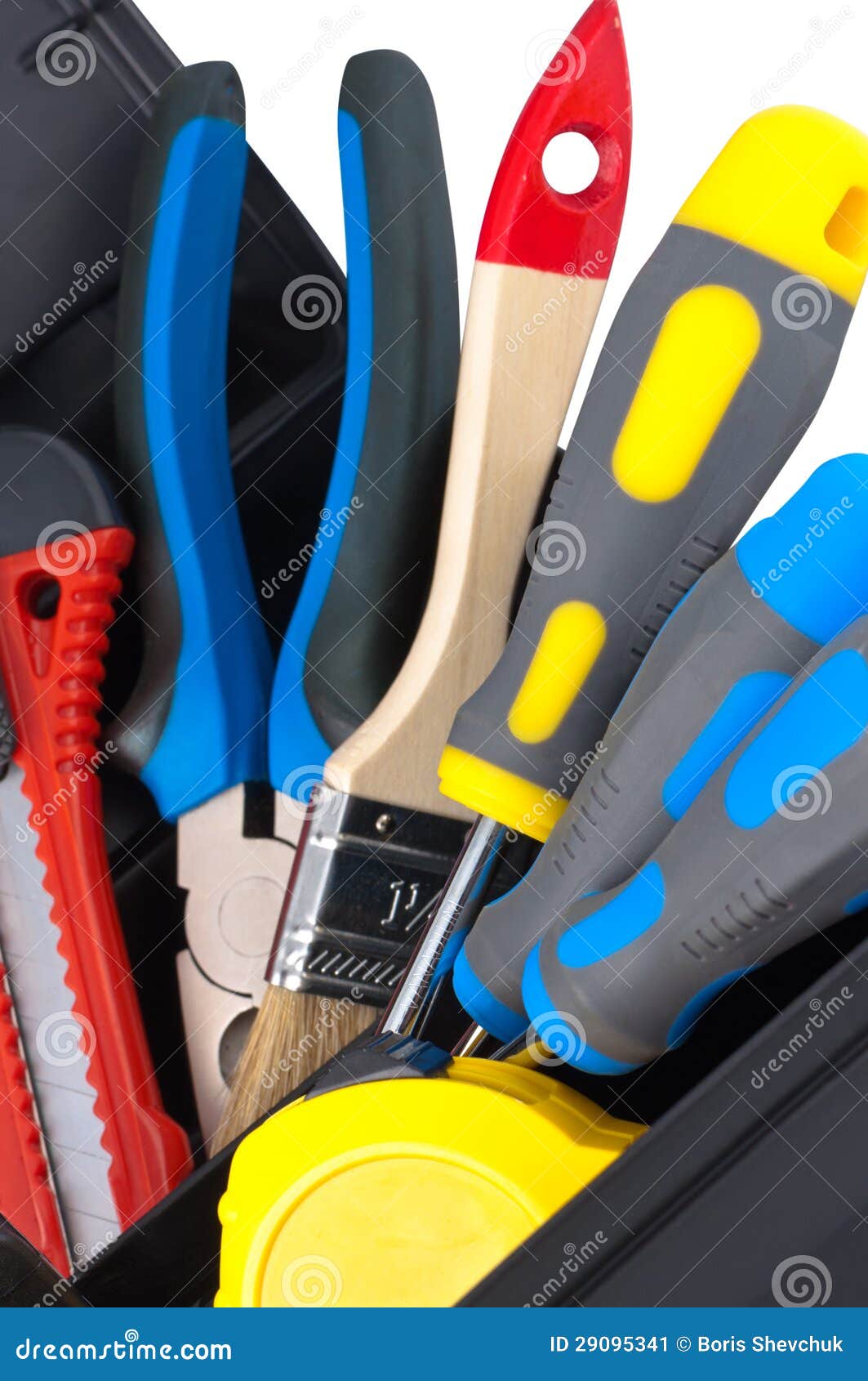 Tools in box closeup. stock image. Image of measure, background - 29095341