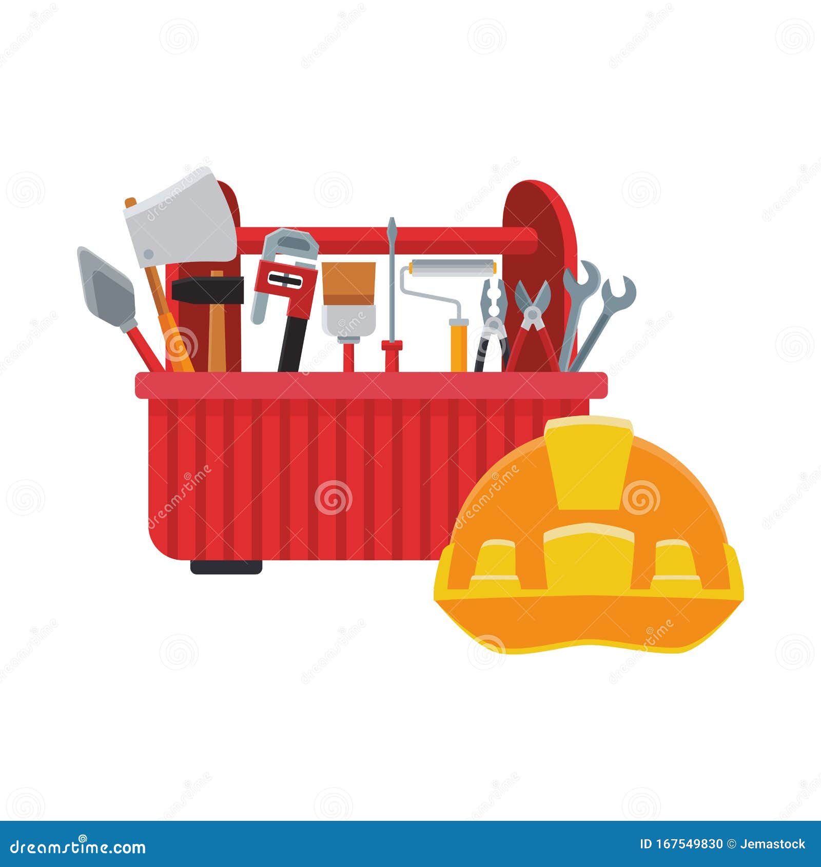 Tools Box with Tools and Safety Helmet Icon, Colorful Design Stock ...