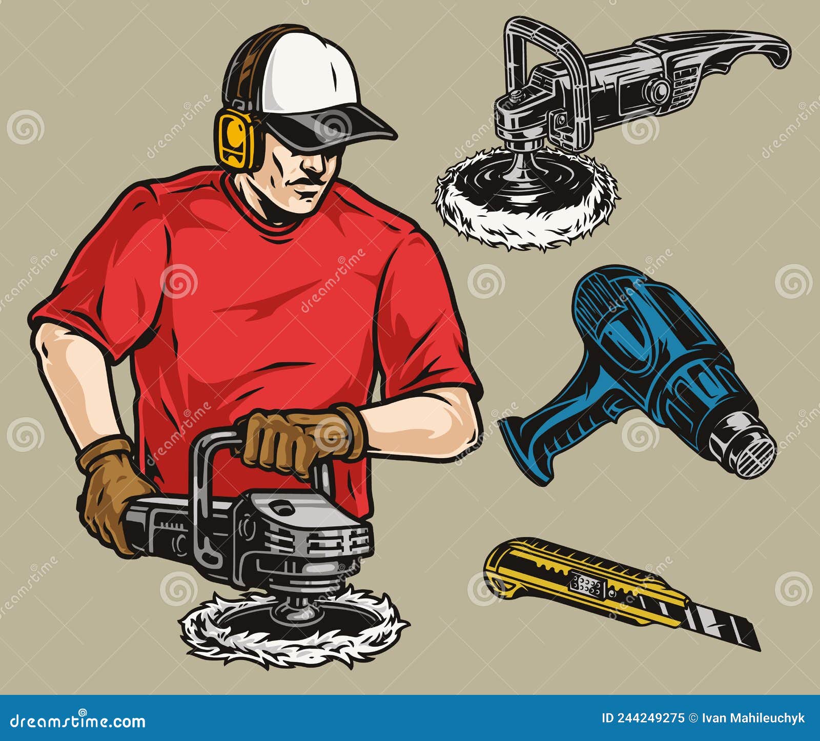 Tools of Buffing Worker Colorful Elements Set Stock Vector ...