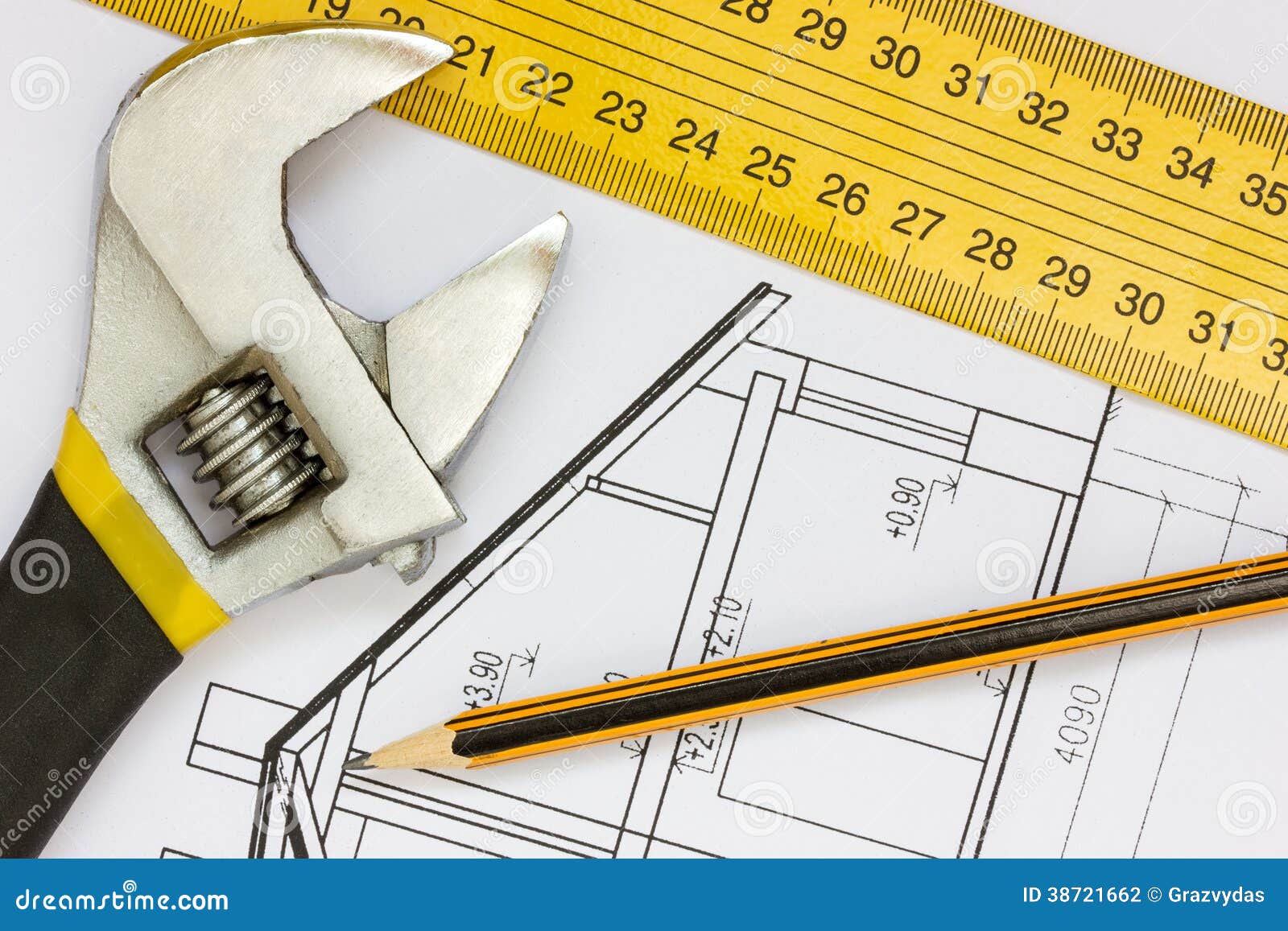 Tools on the Building Blueprints Stock Photo - Image of contractor ...