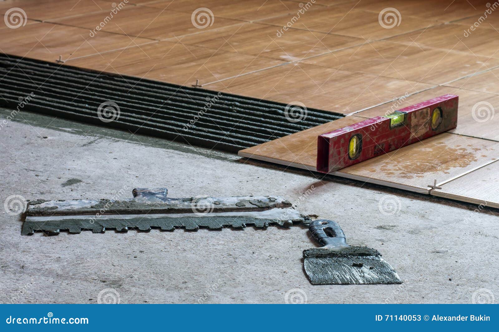 Tools and Building Level for Laying of Tile Stock Image - Image of ...