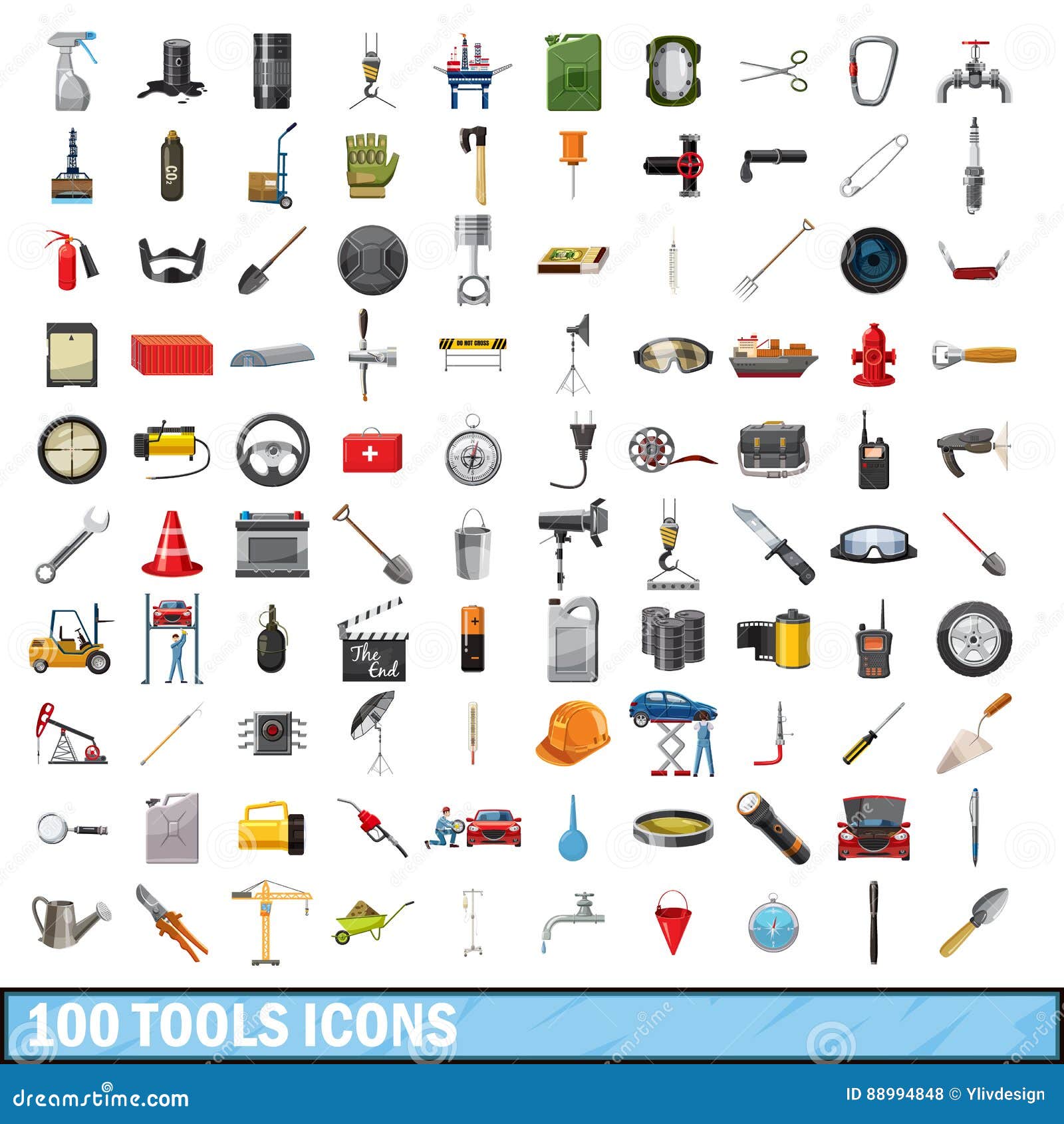 100 Tools Business Icons Set, Cartoon Style Stock Vector - Illustration ...
