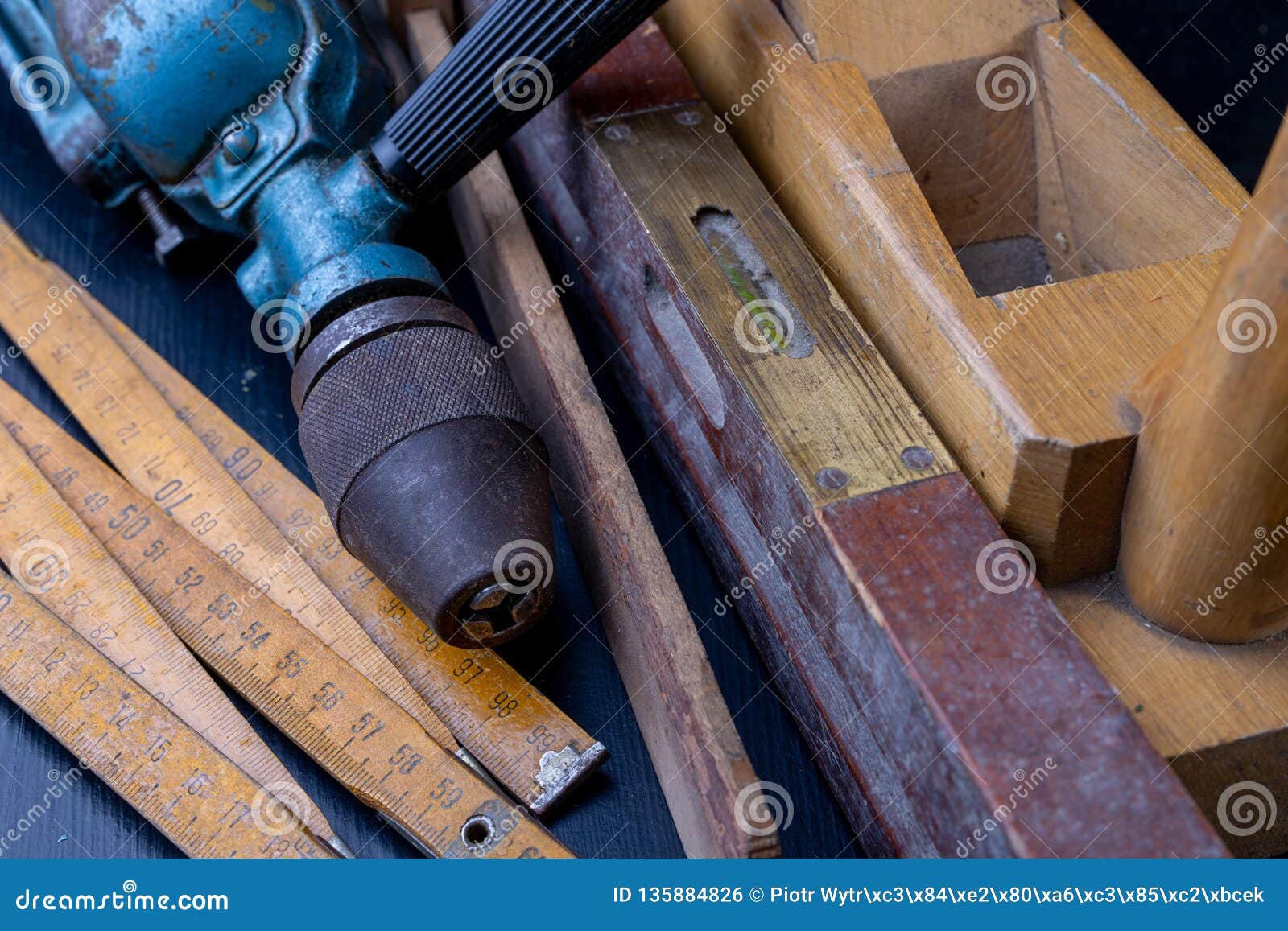 Tools for a Carpenter on a Workshop Table. Accessories for a Production ...