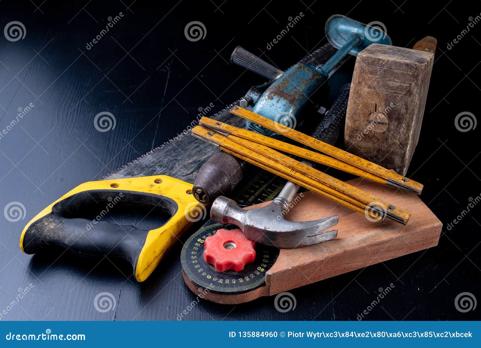 Tools for a Carpenter on a Workshop Table. Accessories for a Production ...