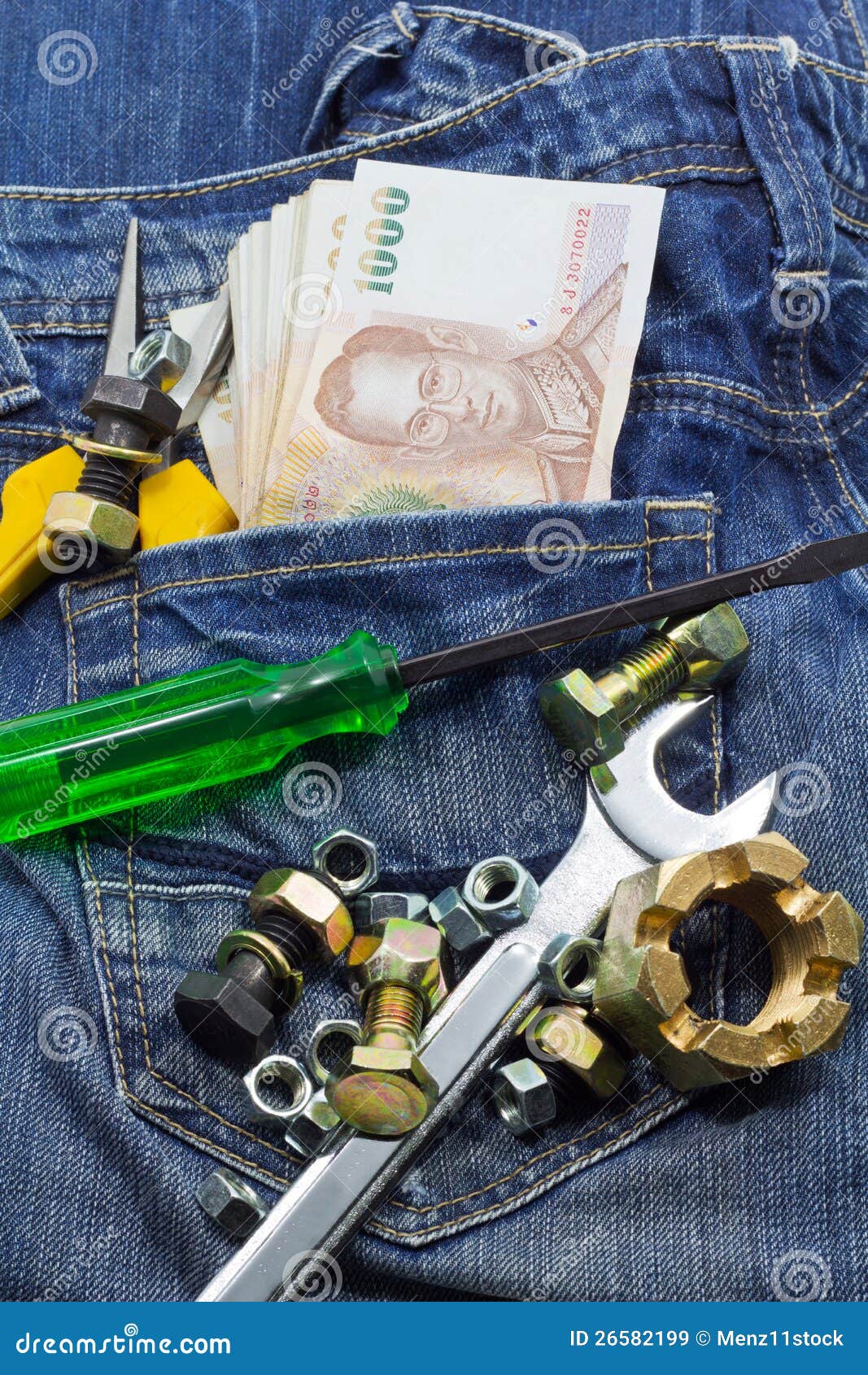 Tools and cash stock image. Image of denim, bank, instruments - 26582199