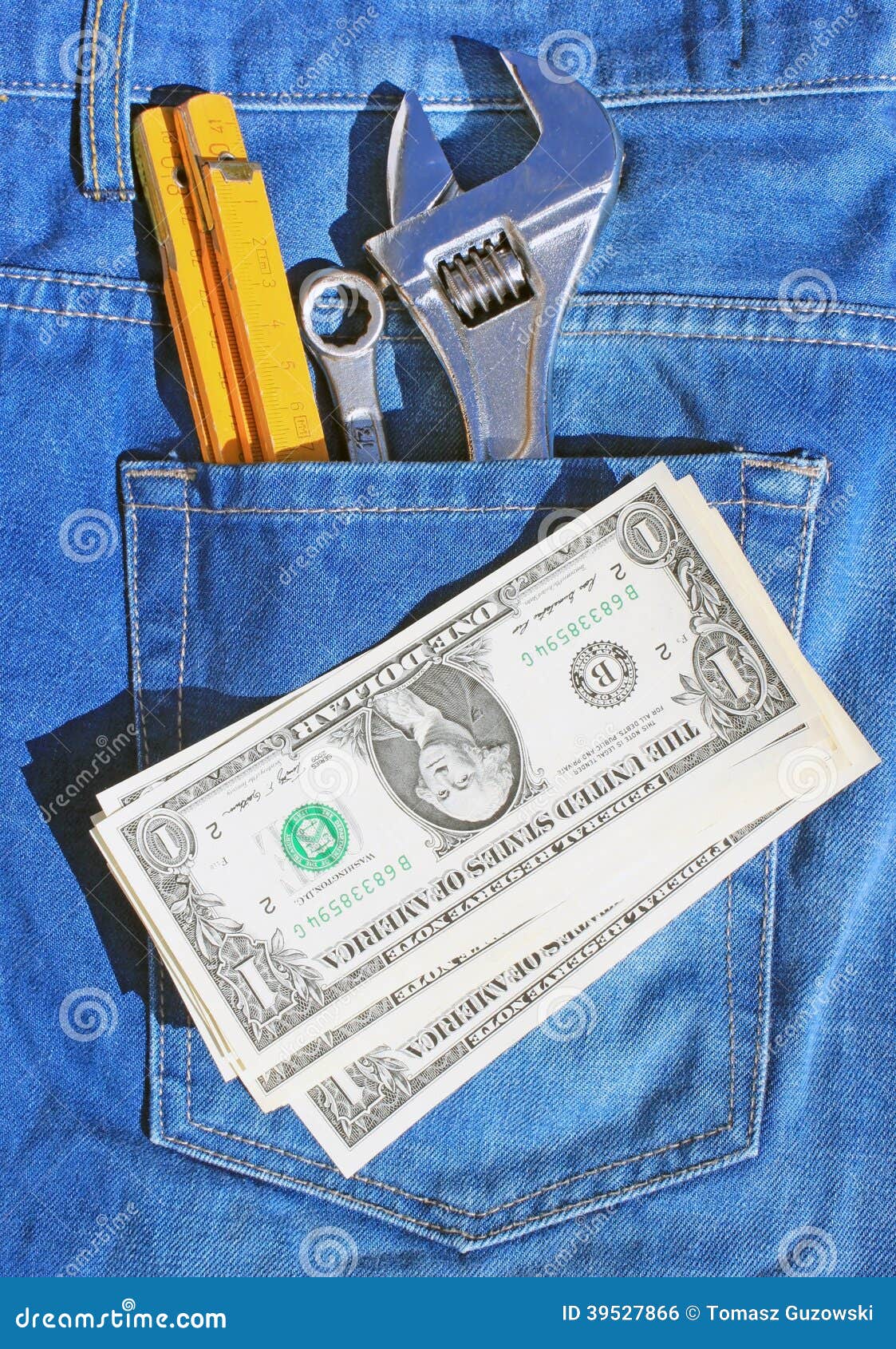 Tools and cash in pocket stock photo. Image of construct - 39527866