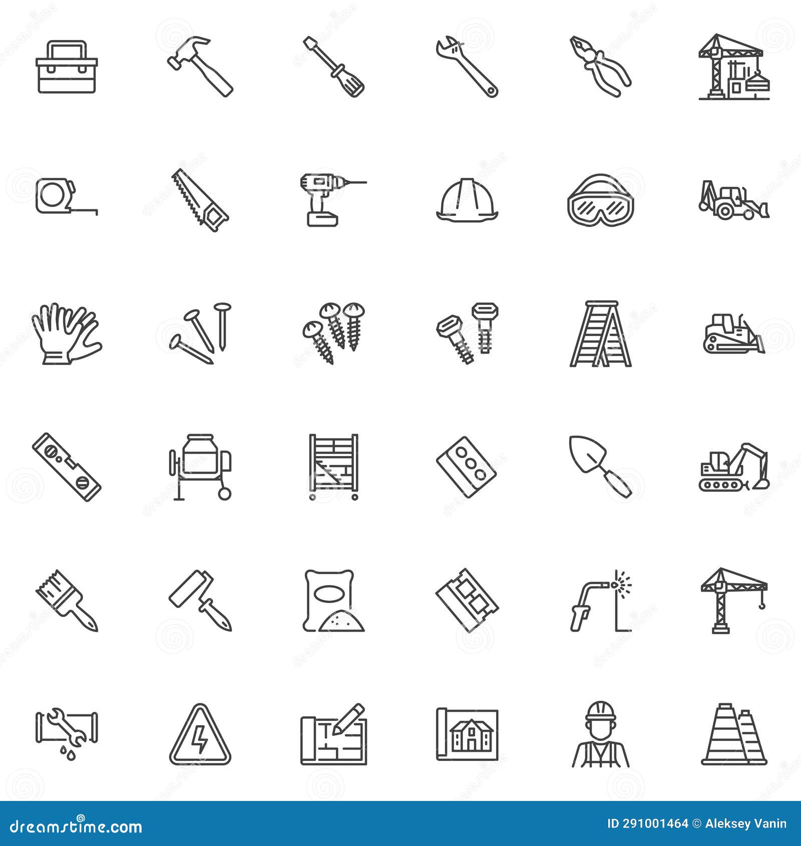 Tools and Construction Line Icons Set Stock Illustration - Illustration ...