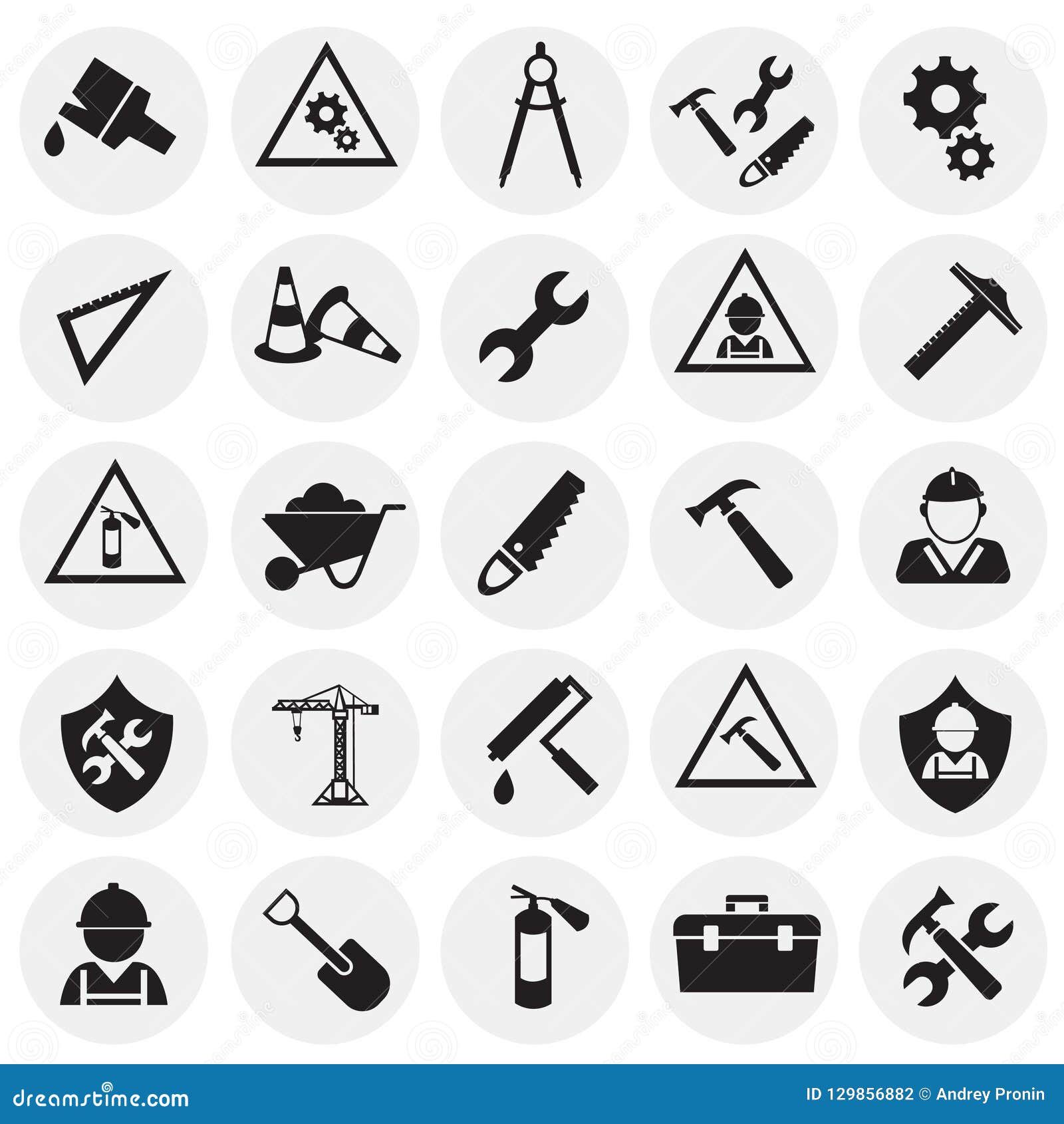 Tools and Construction Set on Circles White Background Stock Vector ...