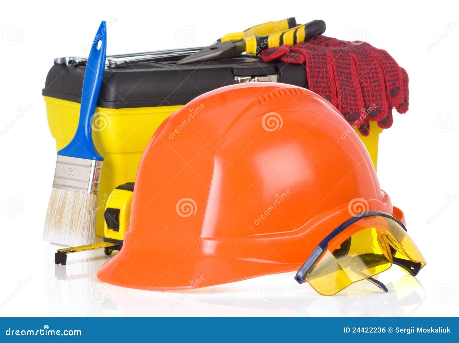 Tools and Construction Toolbox on White Stock Photo - Image of brush ...