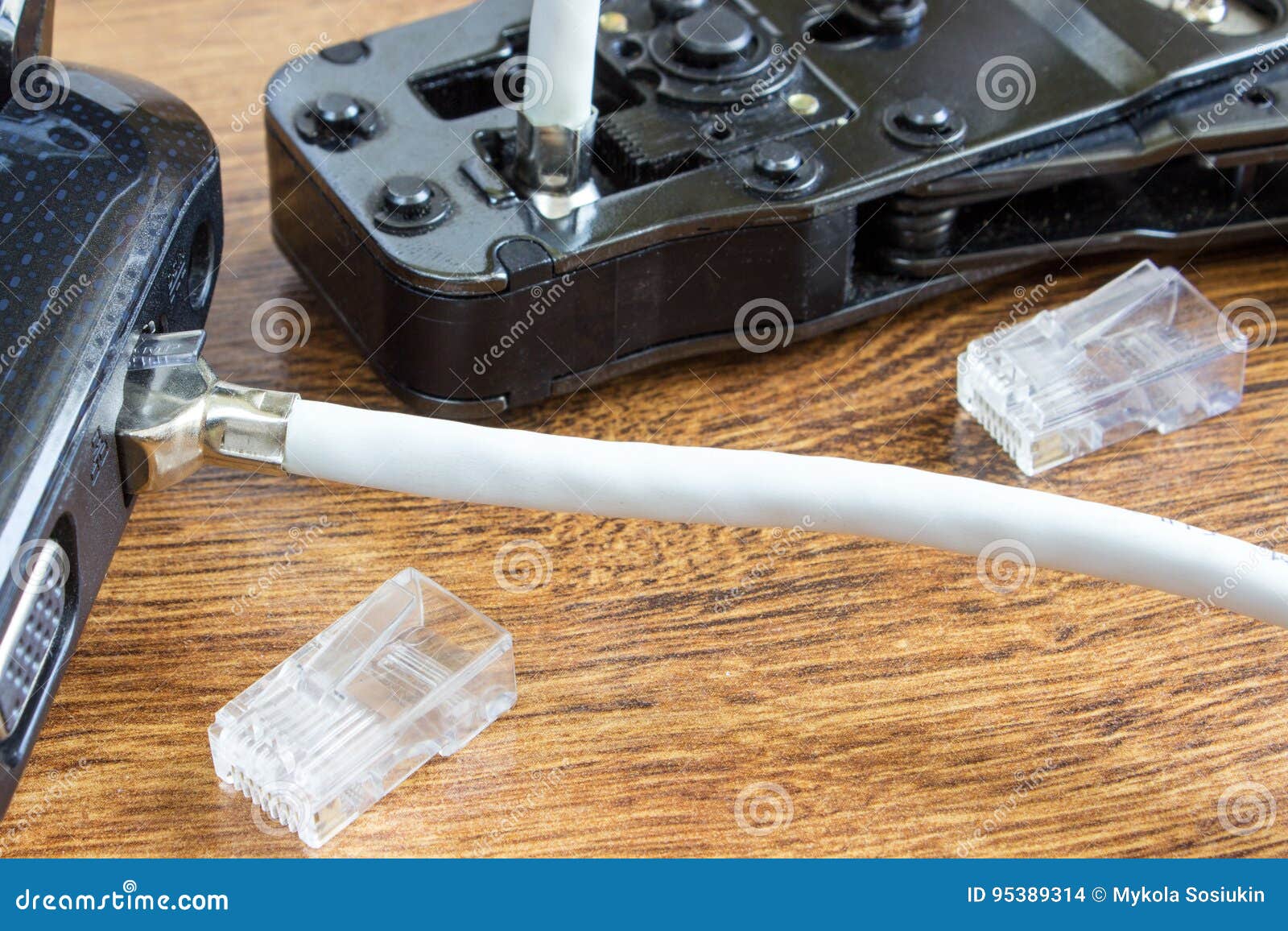 Tools for Crimping with Component To Computer Network Stock Photo ...