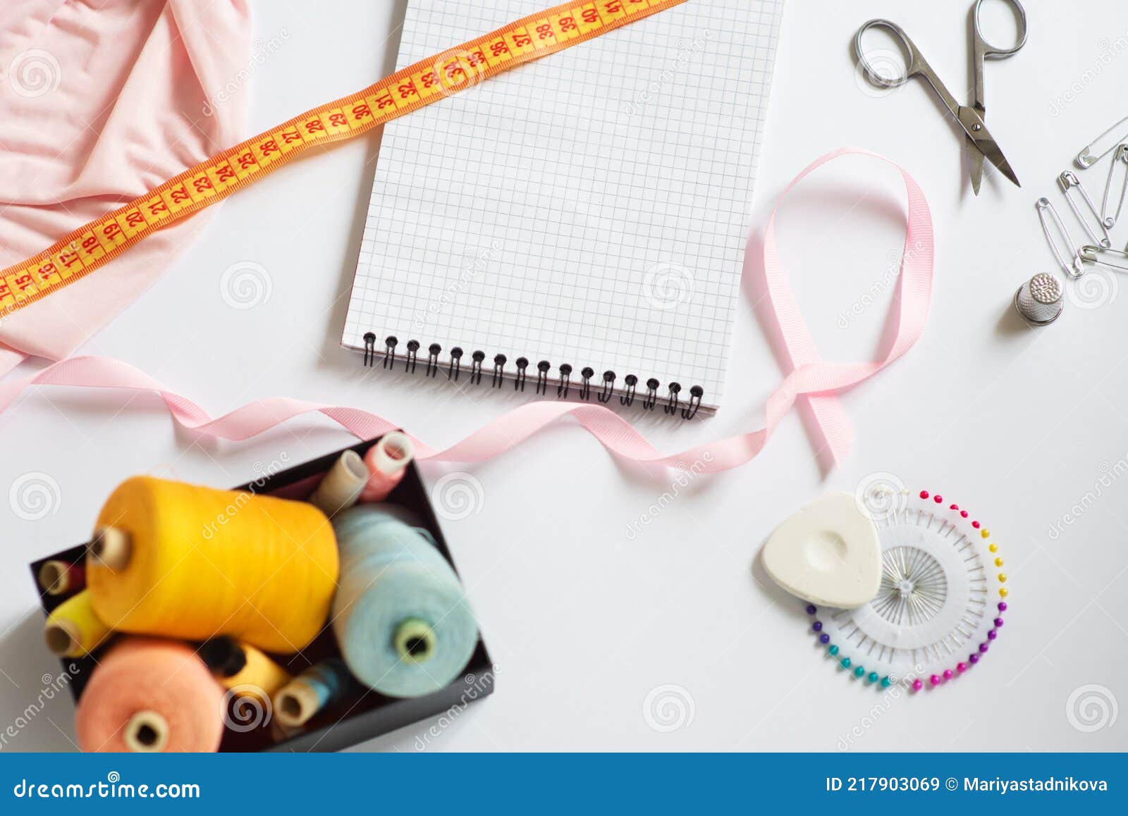 Tools for Cutting and Sewing. Seamstress Kit. Multi-colored Reels of ...