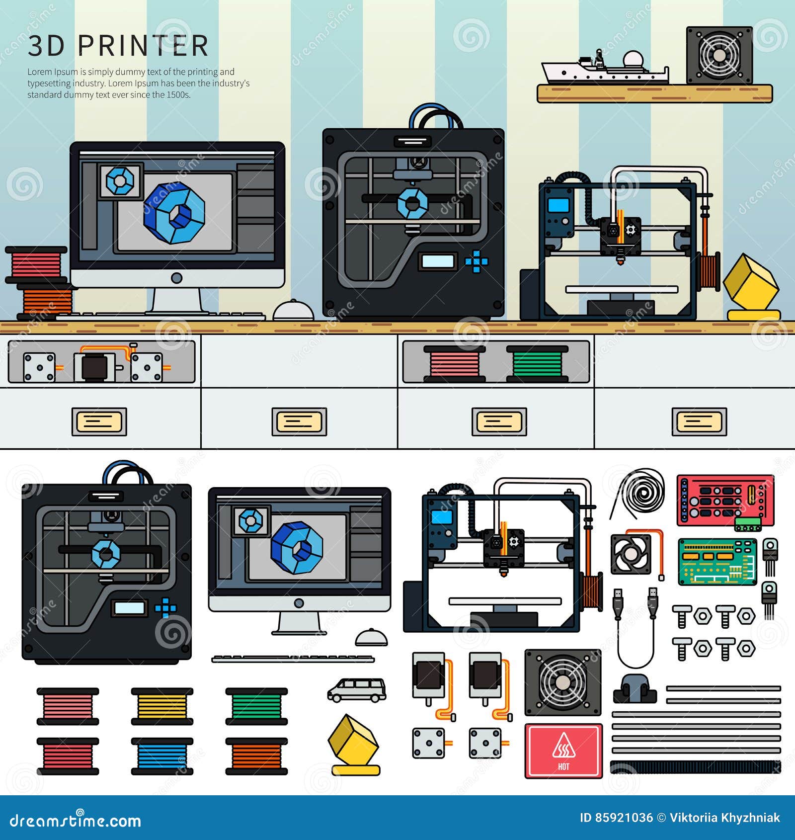 Tools for 3D printing stock vector. Illustration of industry - 85921036