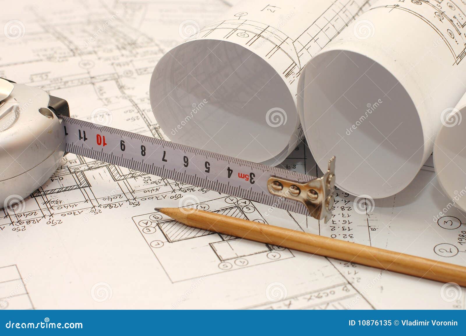 Tools for Design on the Blueprint Stock Image - Image of measuring ...