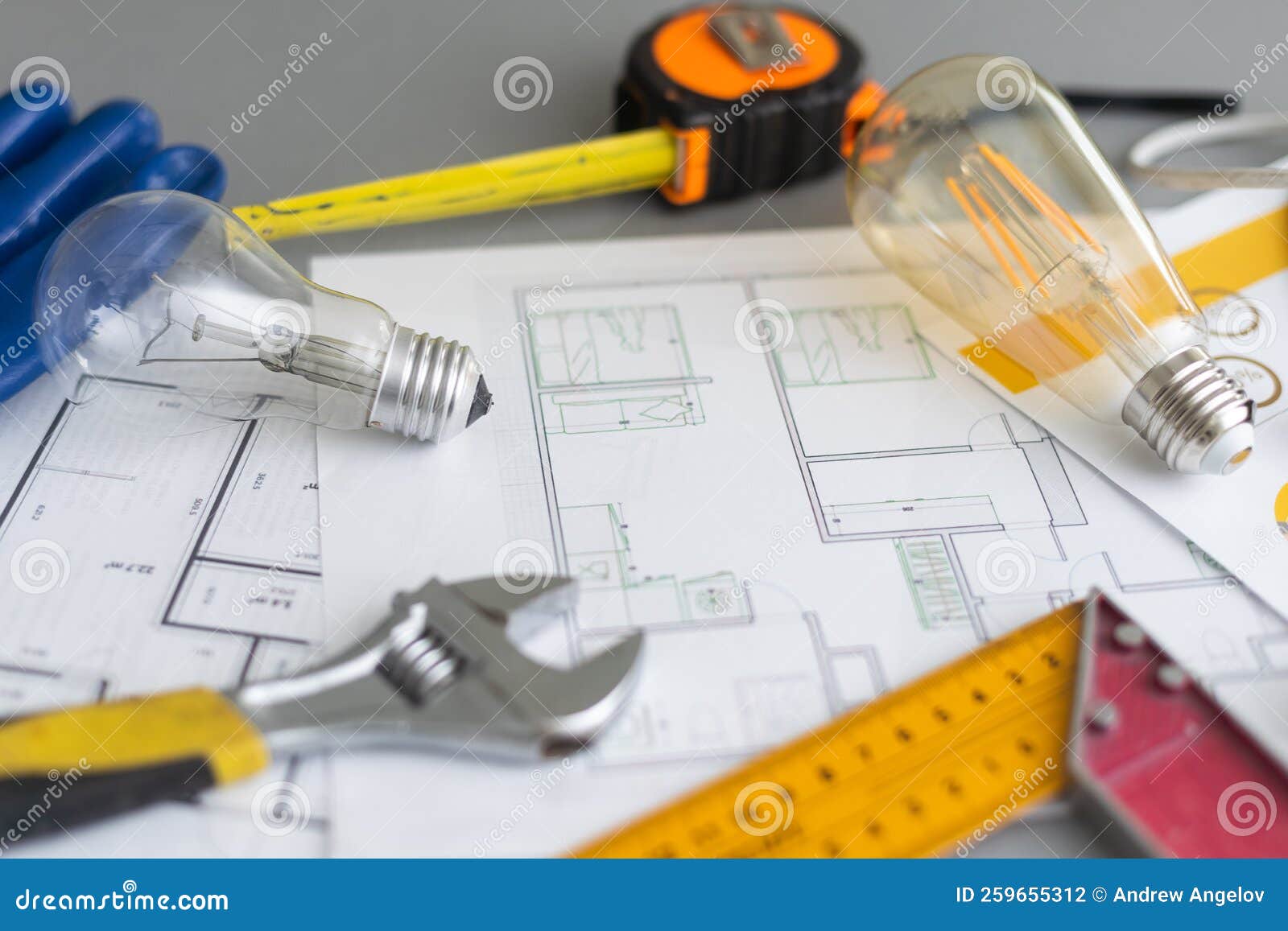 Tools and Design Plan, Sketchy Stock Photo - Image of construction ...