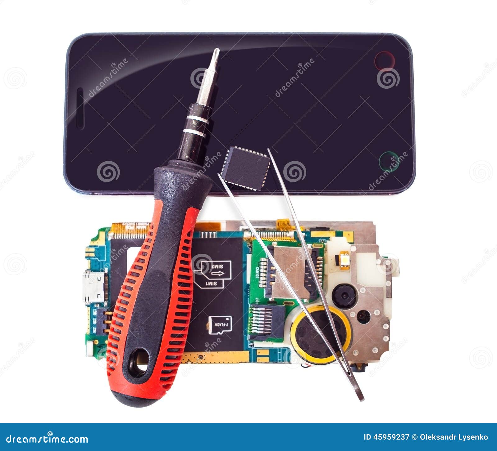 Tools and Disassembled Phone Stock Image - Image of isolated ...