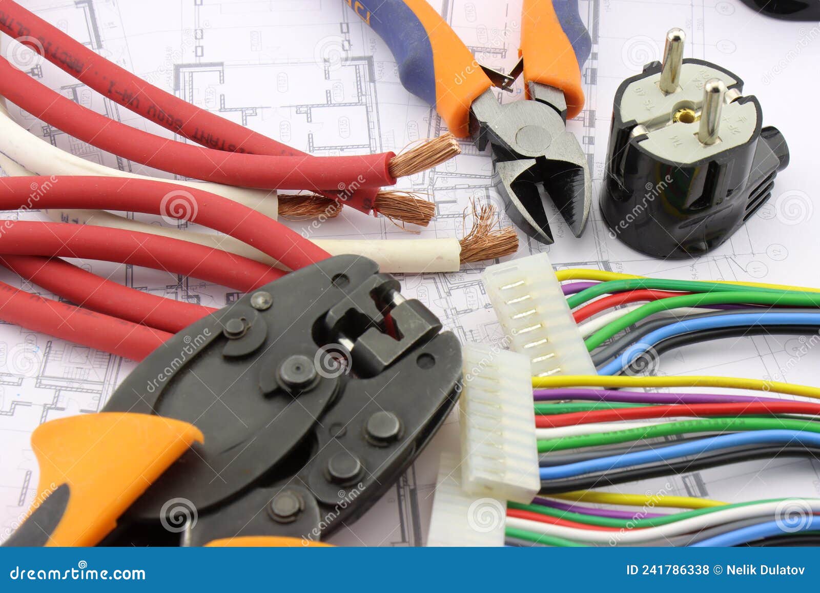 Tools for Electrical Installation on a Close-up Schematic Diagram ... Tools for Electrical Installation on a Close-up Schematic Diagram ...