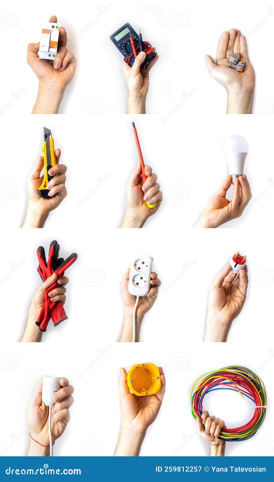 Tools for Electricians in Hand Collage. Selective Focus Stock Image ...