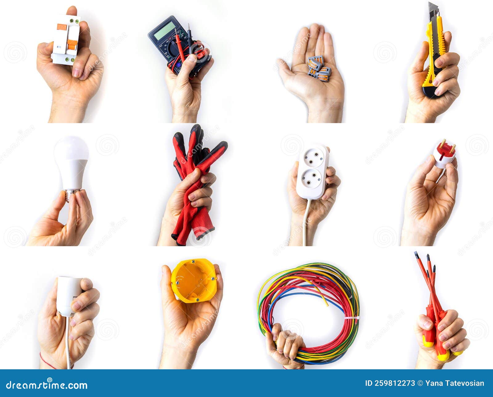 Tools for Electricians in Hand Collage. Selective Focus Stock Image ...