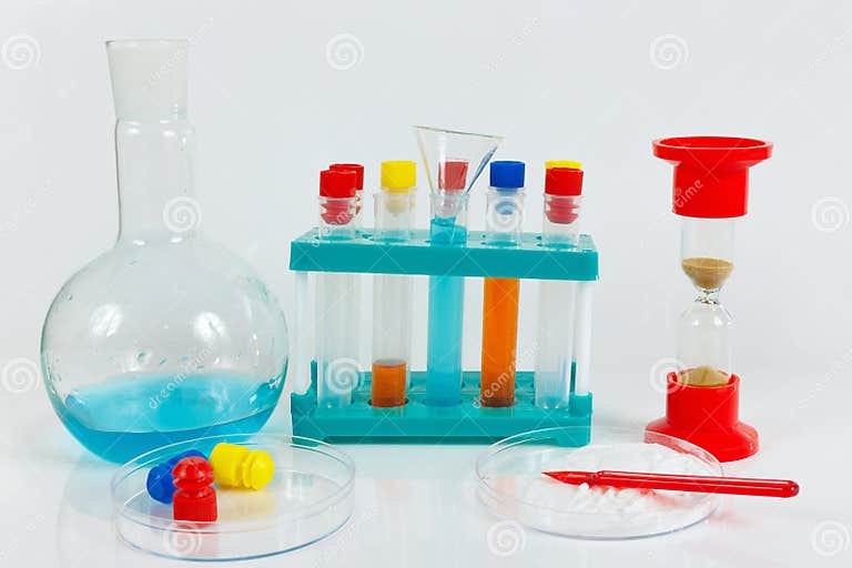 Tools and Equipment for Biochemical Studies on White Background Stock ...