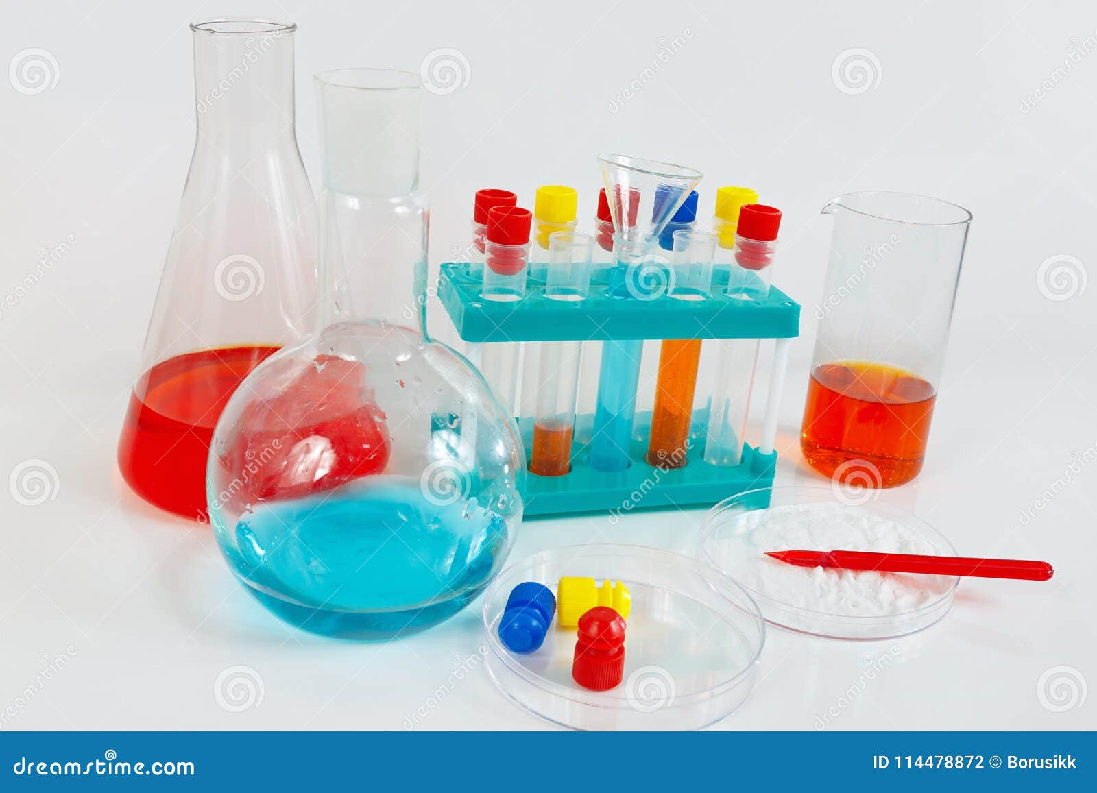 Tools and Equipment for Chemical Experiments on White Background Stock ...