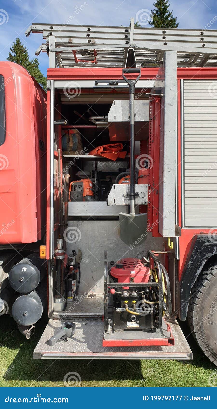 Tools and Equipment in a Fire Fighting Truck Stock Image - Image of ...