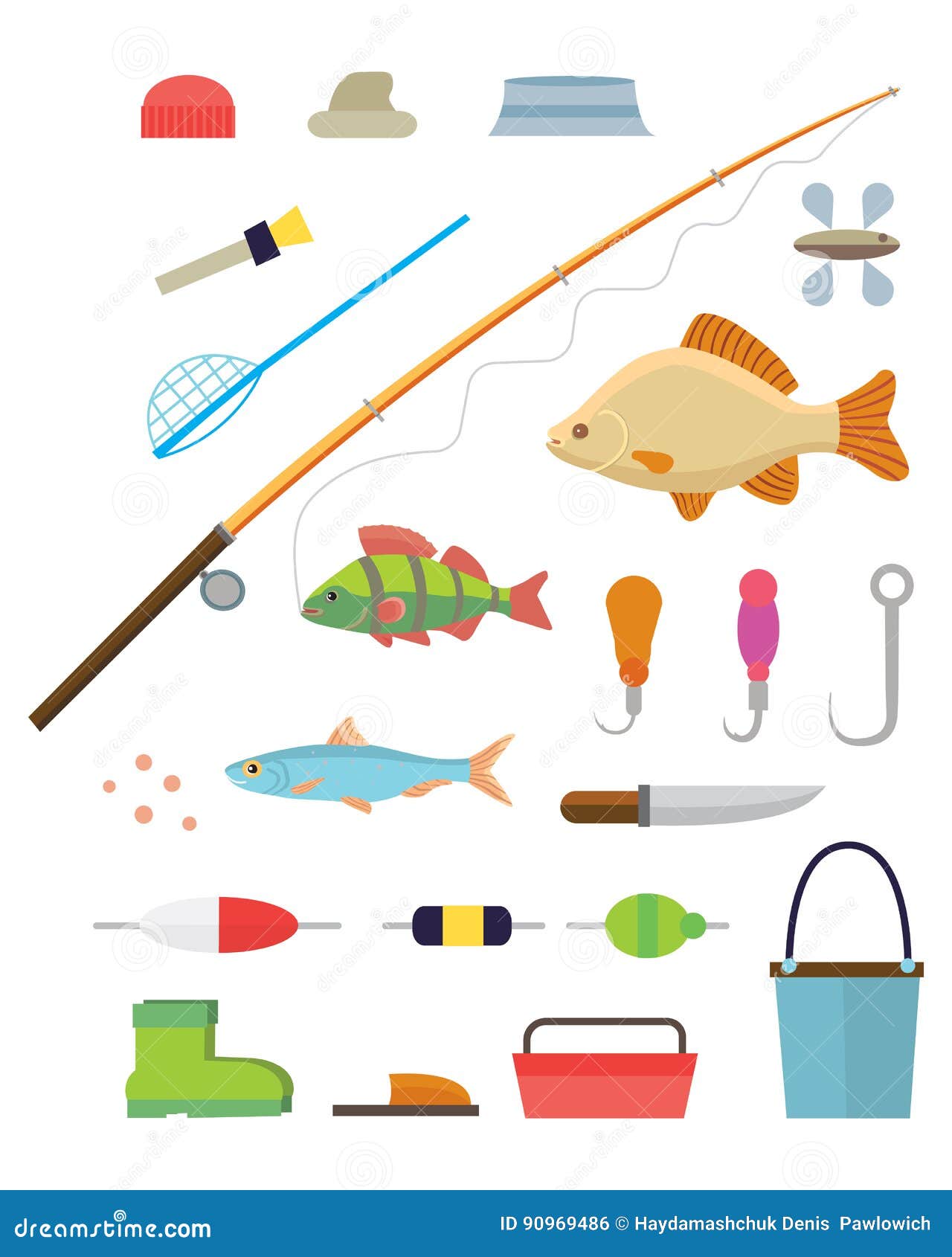Tools for Fishing Icons Set on White Background Vector Illustration ...
