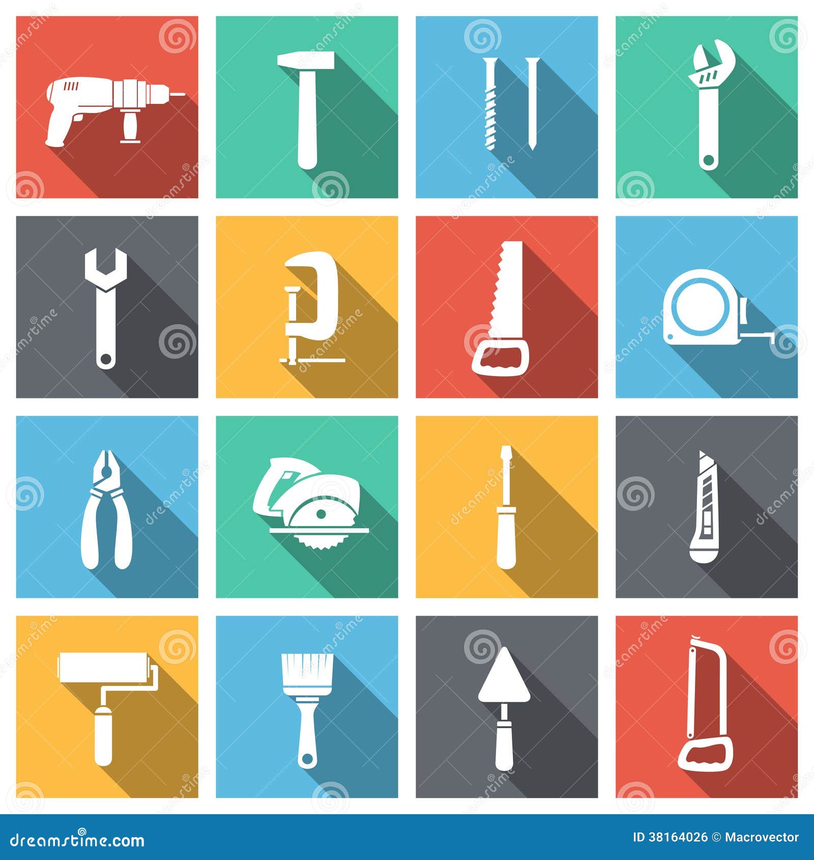 Tools Flat Icons Set stock vector. Illustration of pliers - 38164026