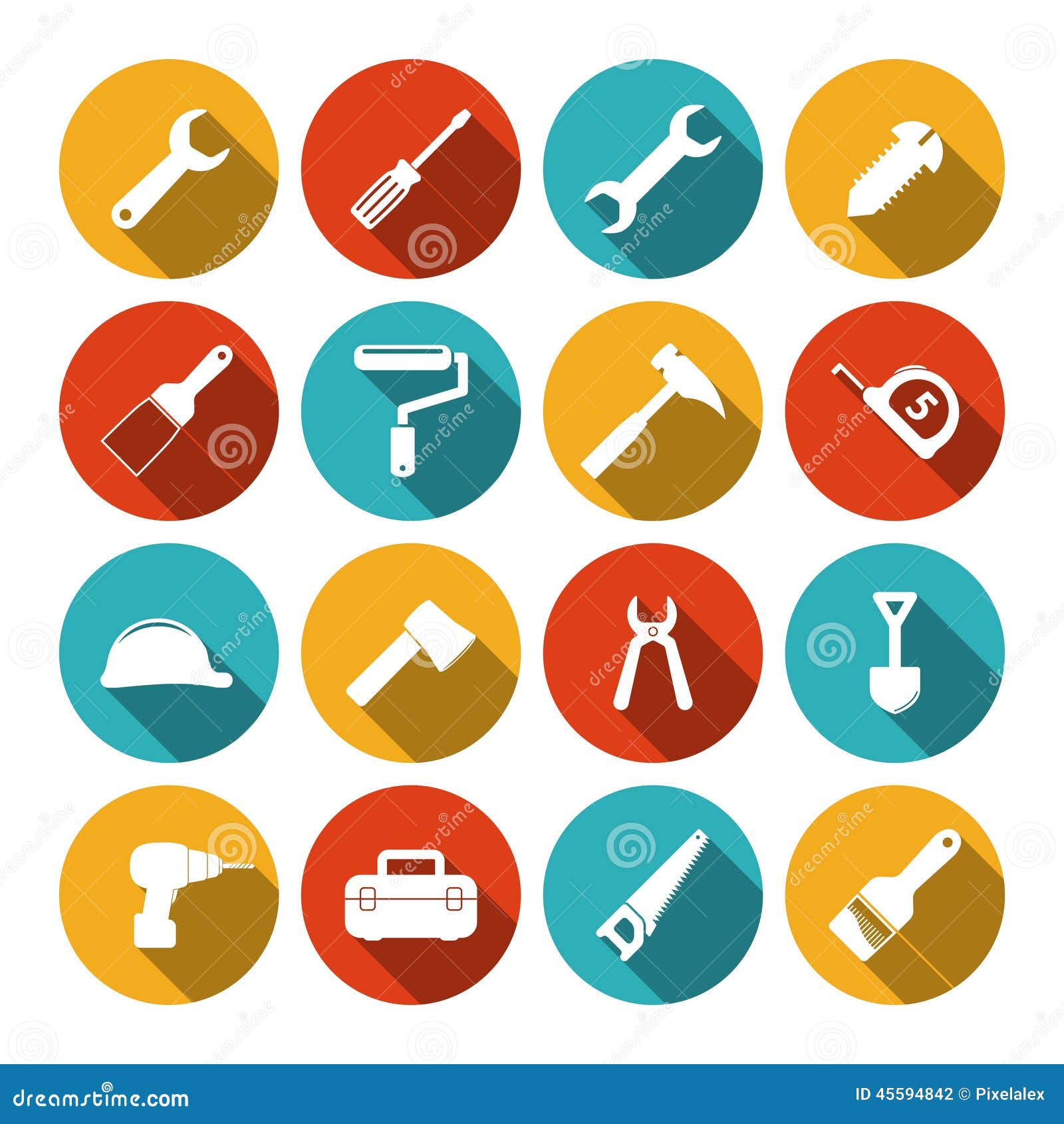 Tools flat icons set stock vector. Illustration of hammer - 45594842