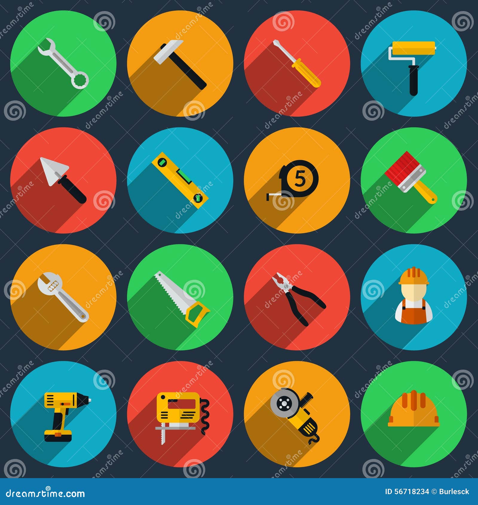 Tools flat icons set stock vector. Illustration of orange - 56718234