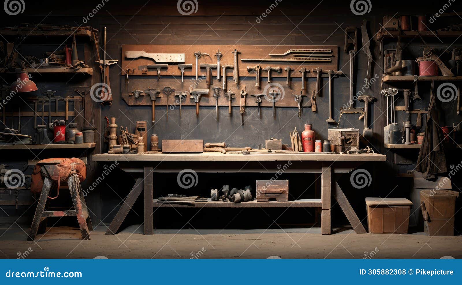 Tools garage bench stock illustration. Illustration of assembly - 305882308
