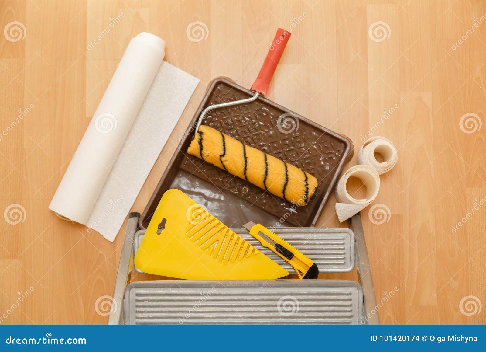 Tools for Gluing Wallpapers. Renovation Stock Photo - Image of building ...