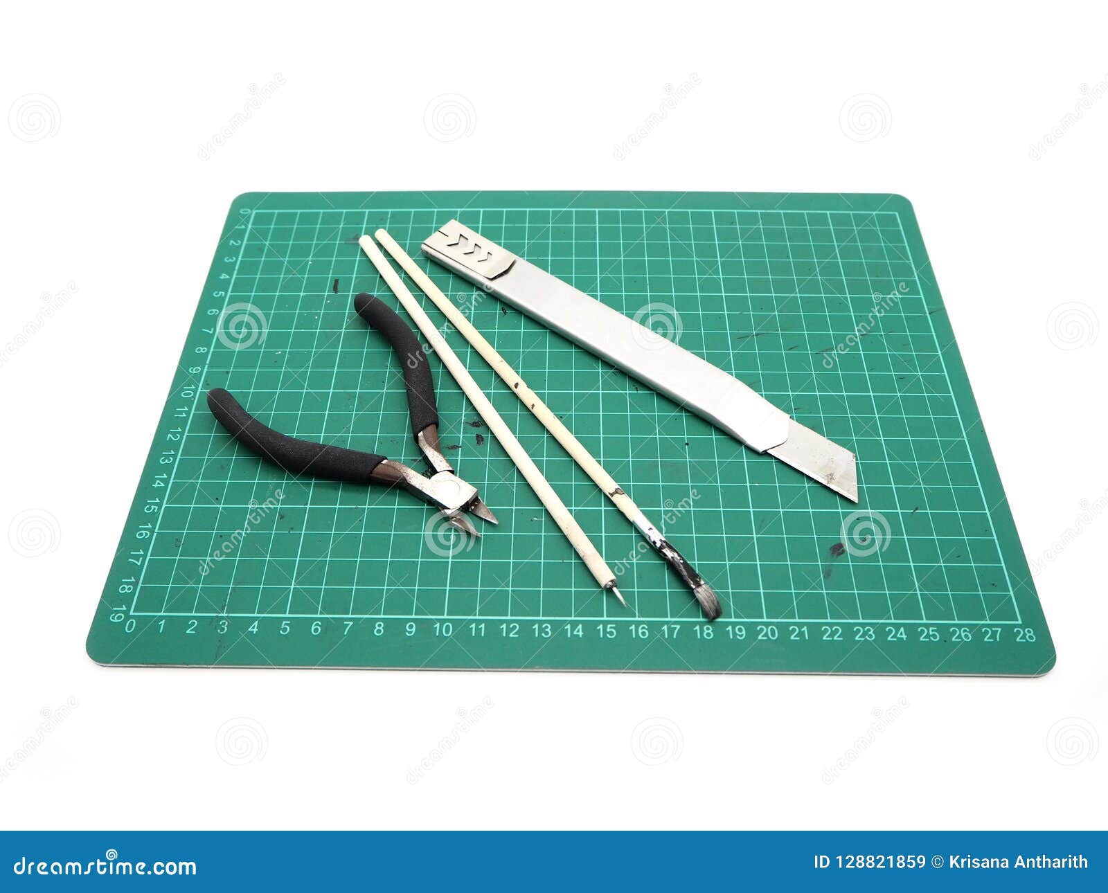 Tools with Green Cutting Mat for Model Kit Isolated on White Background ...