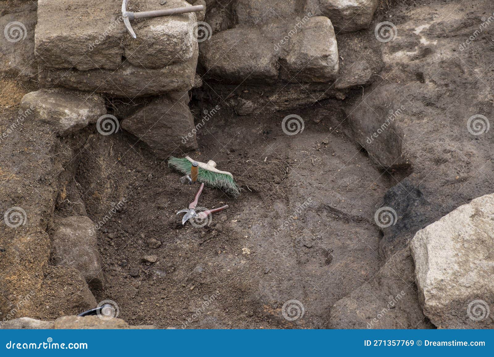 Tools on the Ground in an Archaeological Excavation Stock Image - Image ...